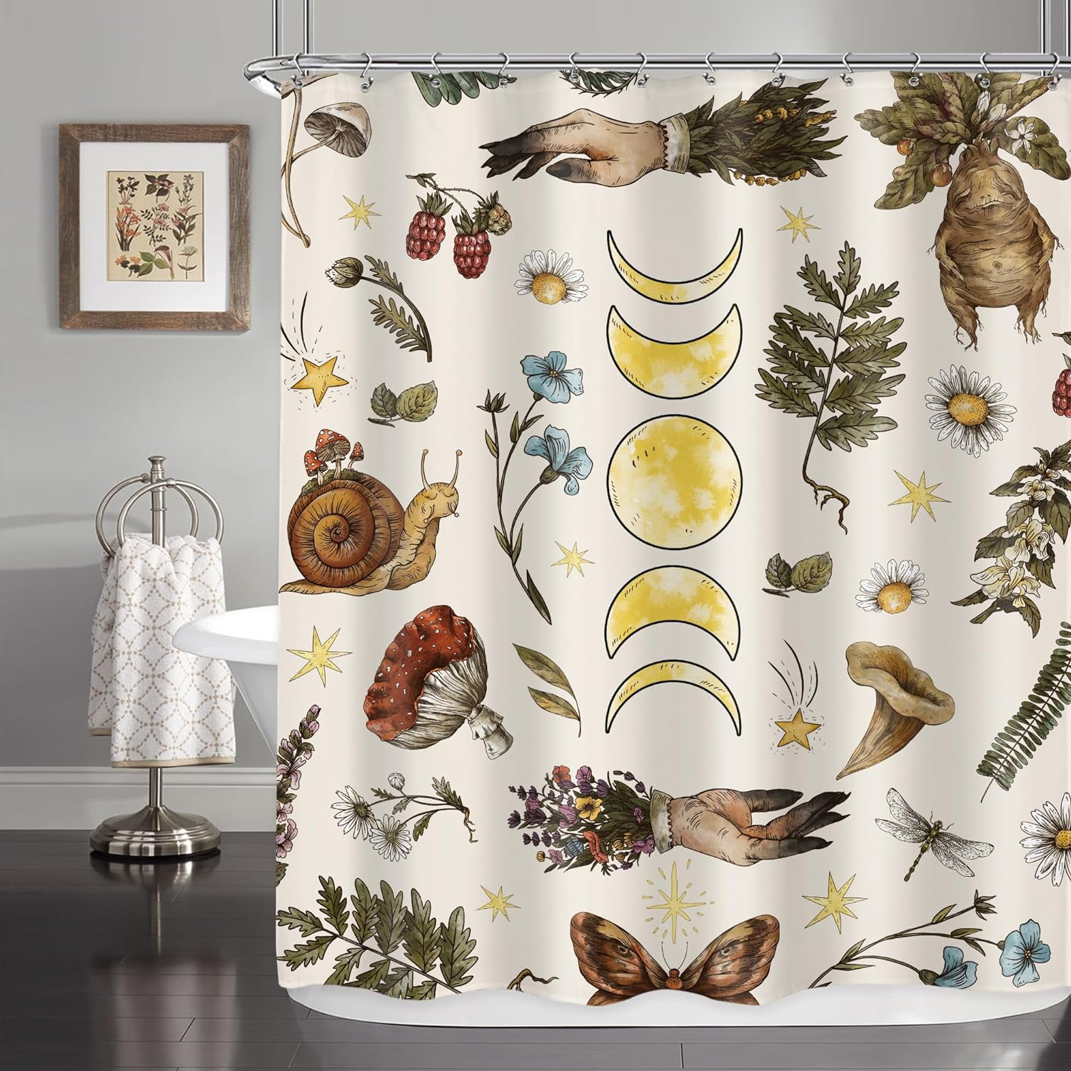 Xsinufn Moon Phase Shower Curtain Vintage Retro Witchy Ouija Hands ...