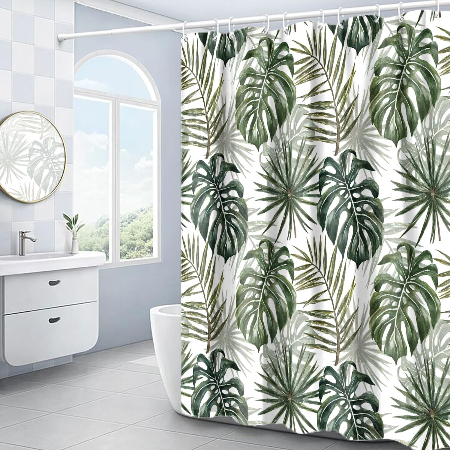 Xsinufn Tropical Plant Shower Curtain Leafy Plant Shower Curtain Set ...
