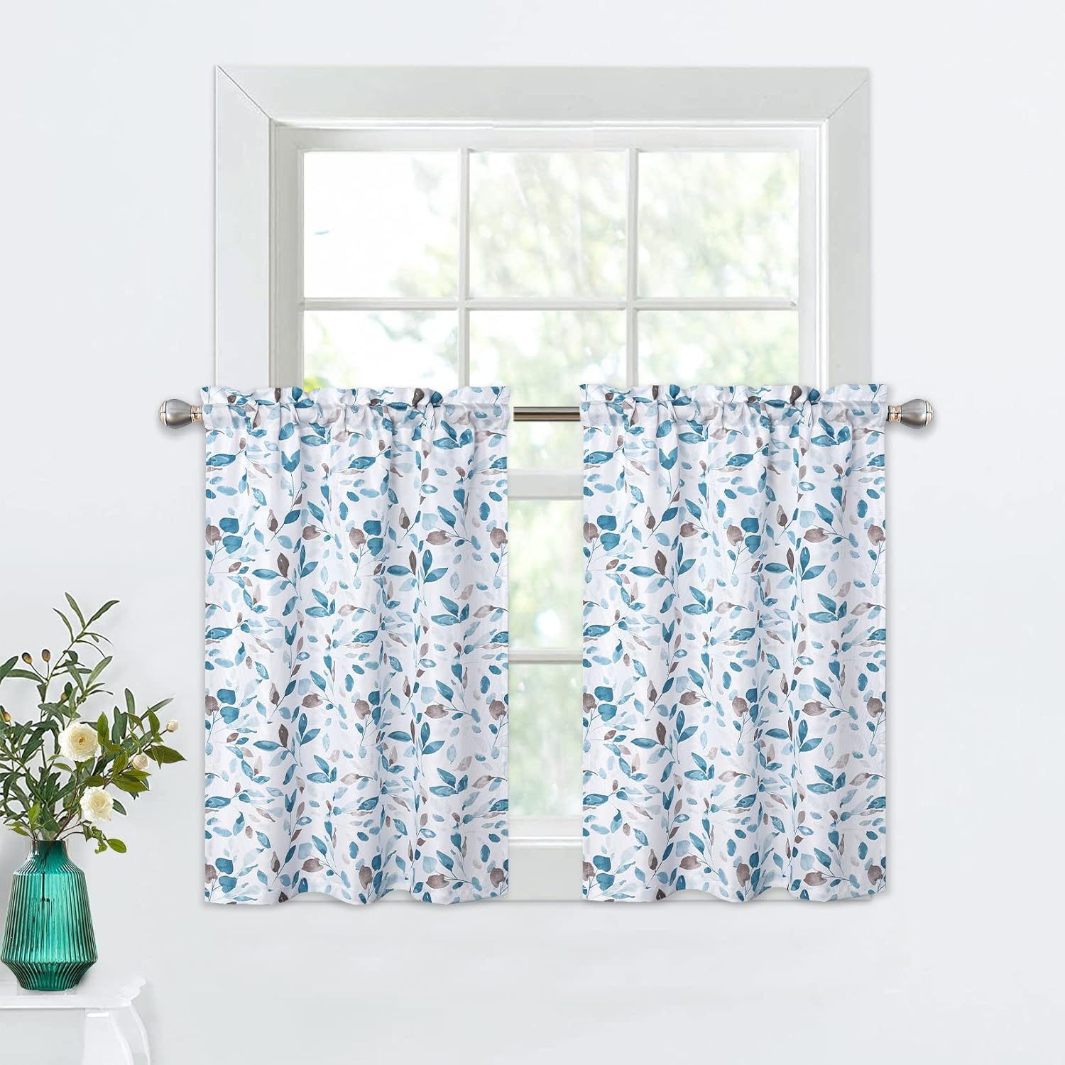 Xsinufn Watercolor Leaf Kitchen Curtains 24 Inch Length Small Curtains ...