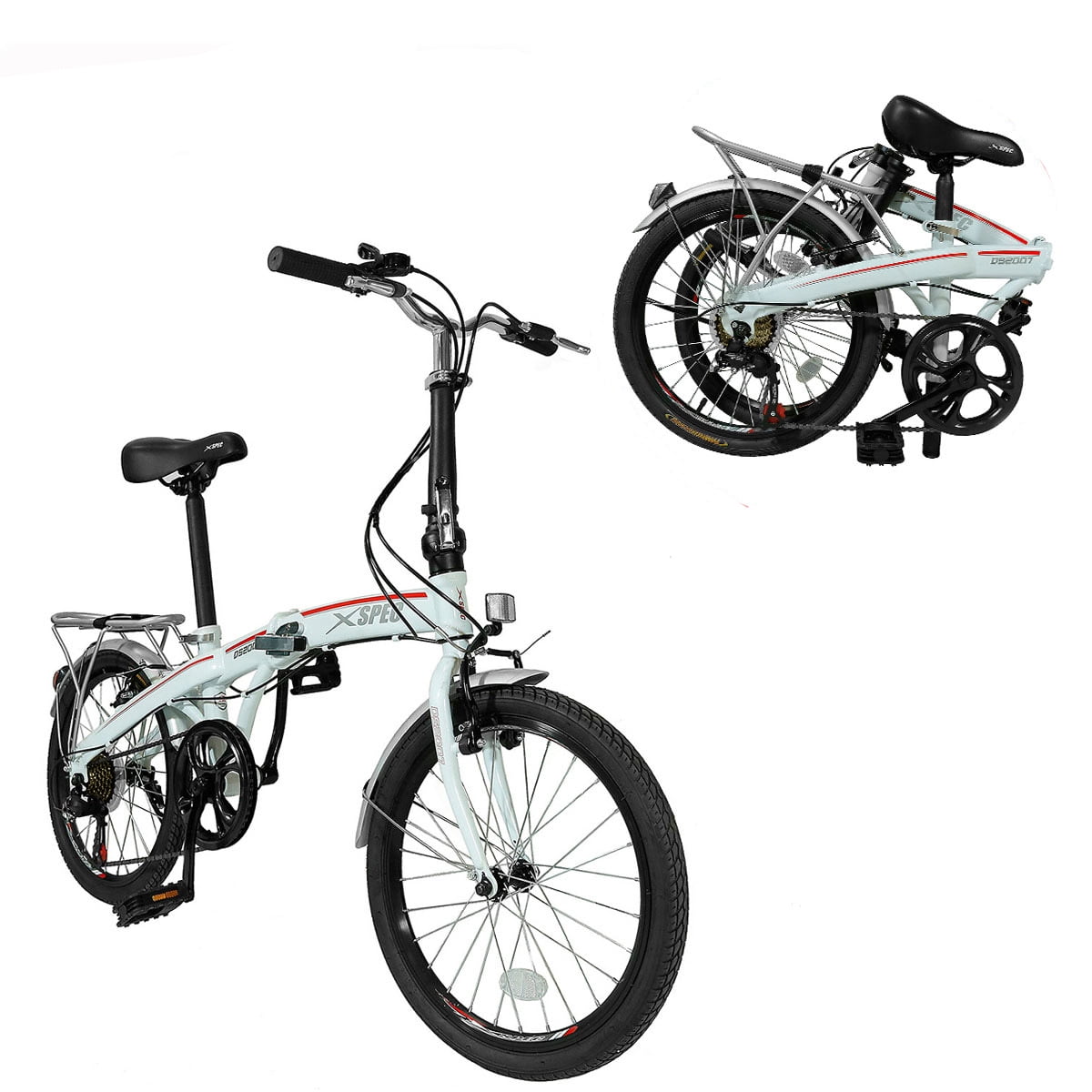 "Xspec 20"" Foldable 7 Speed Compact City Commuter Bike, White ...