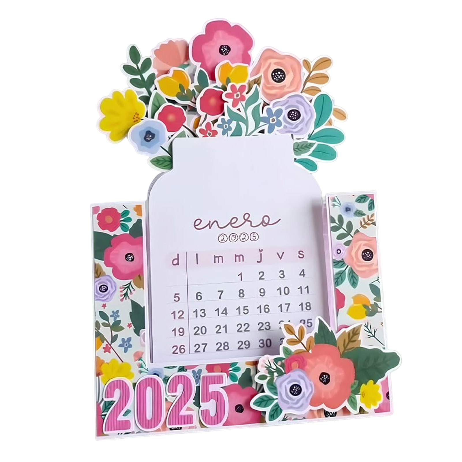 Xssm 2025 Blooming Flower Desk Calendar – Detachable Monthly Planner, Unique Vase-Style Graphic ...