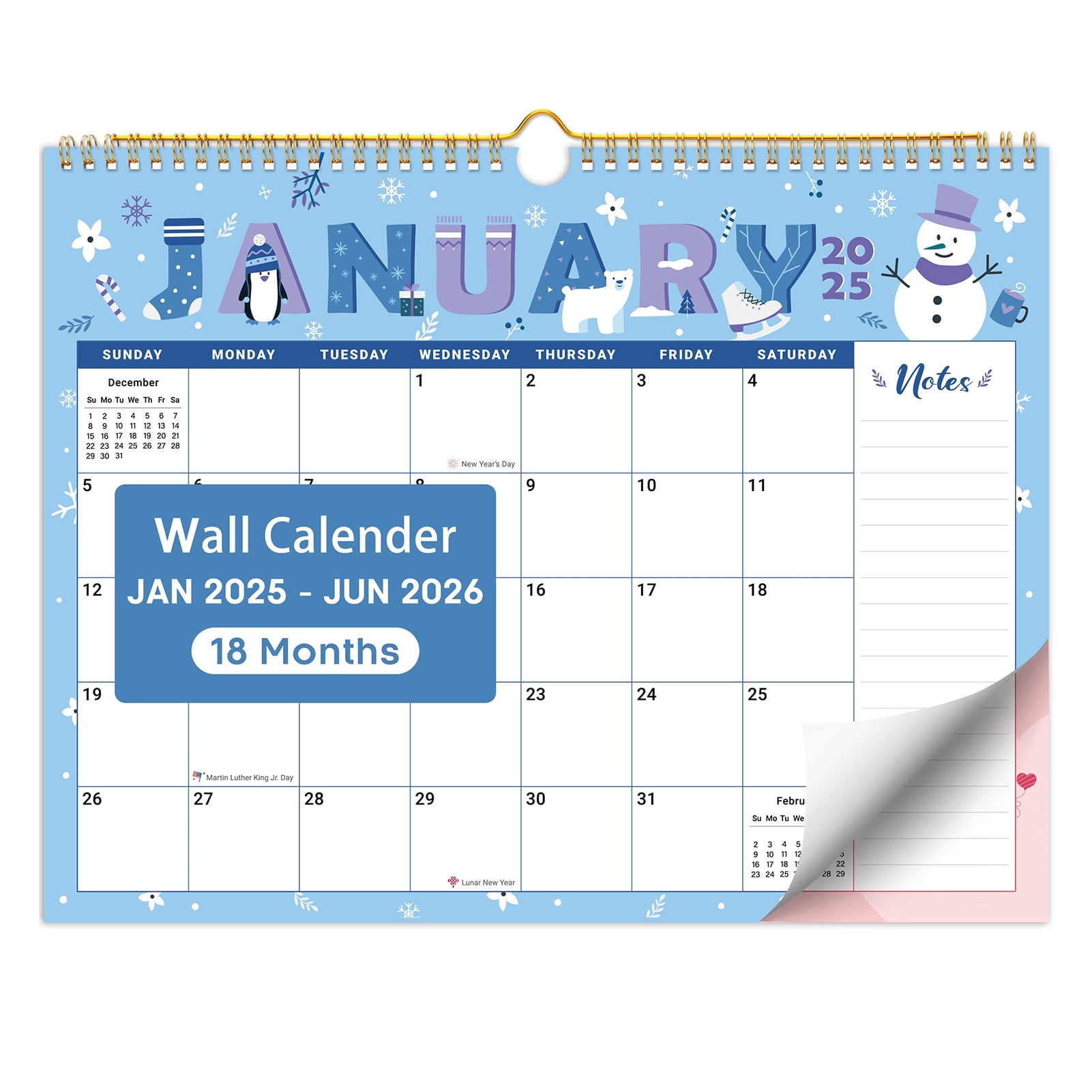 Xssm 2025 Wall Calendar – 18-Month Large Hanging Calendar, January 2025 ...