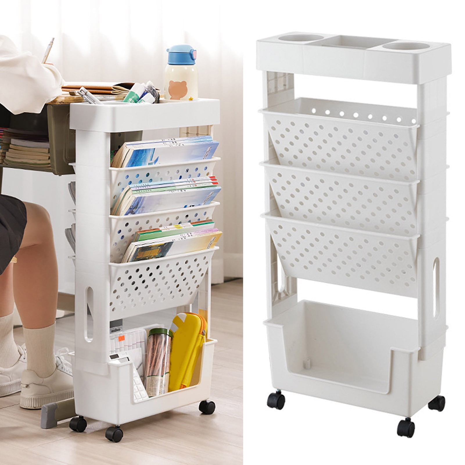 Xssm 5-Tier Mobile Bookshelf, Rolling Bookcase Book Storage Rack, Movable File Folder Organizer ...