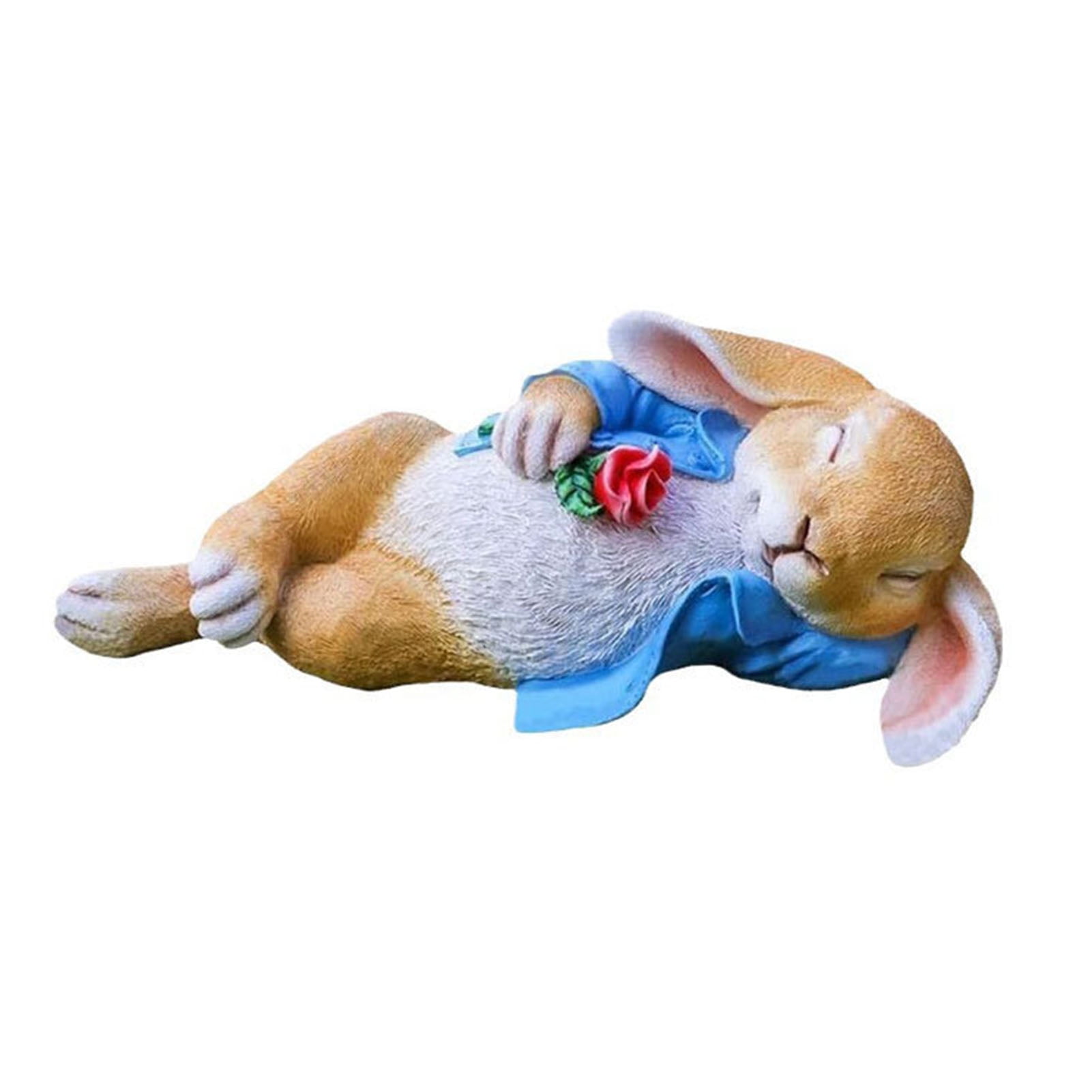 Xssm Garden Sleeping Rabbit Figurine – Resin Lying Rose Bunny Statue ...