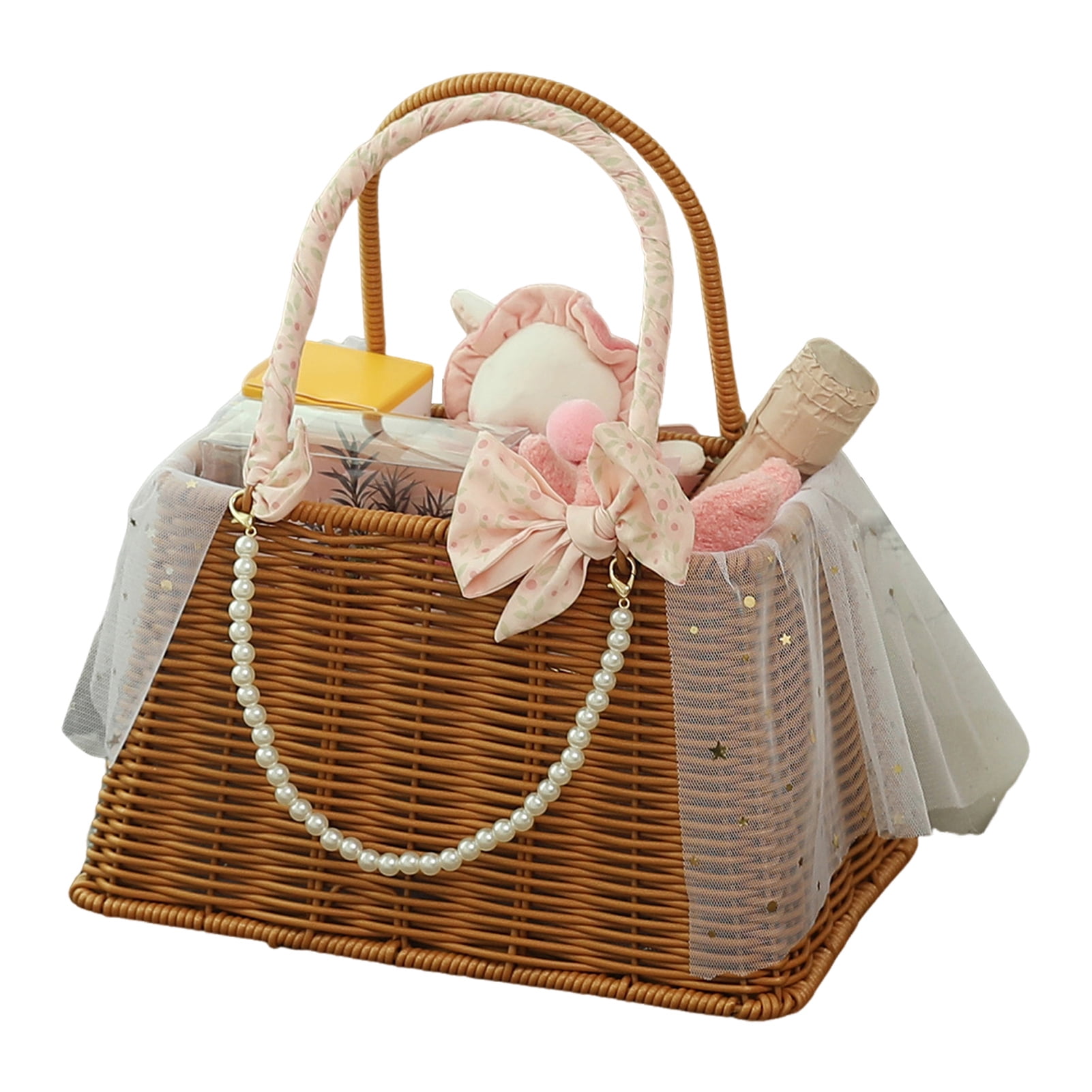 Xssm Handmade Gift Basket – Faux Rattan Open Woven Basket with Handle, Party Favor Storage for ...