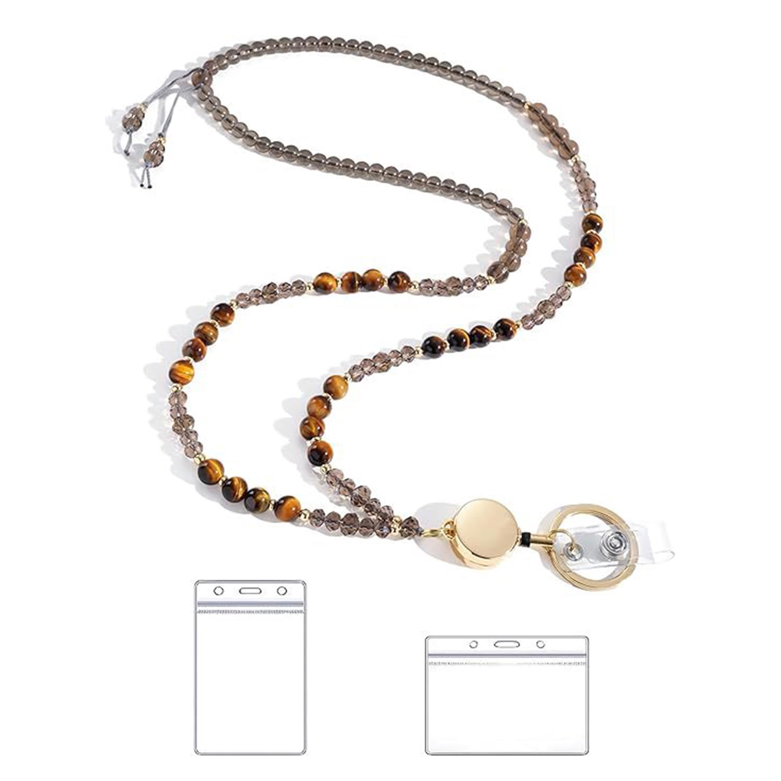 Xssm Natural Stone Faux Crystal Card Holder - Adjustable ID Lanyard for ...