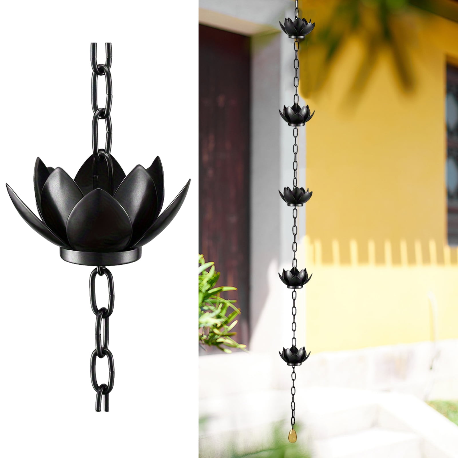 Xssm Rain Chain Lotus Rain Catcher - With Adapter, Adjustable Metal ...
