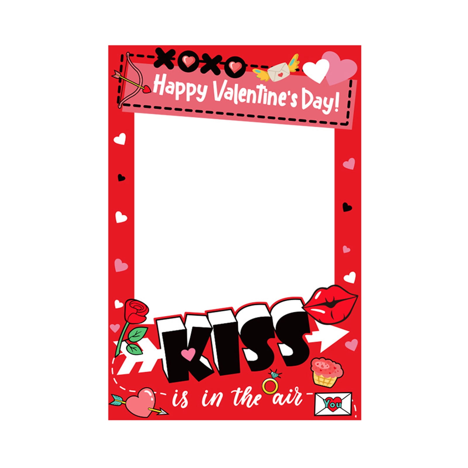Xssm Valentine's Day Photo Booth Frame - Party Selfie Frame with Hearts, Kisses, Roses Props for ...