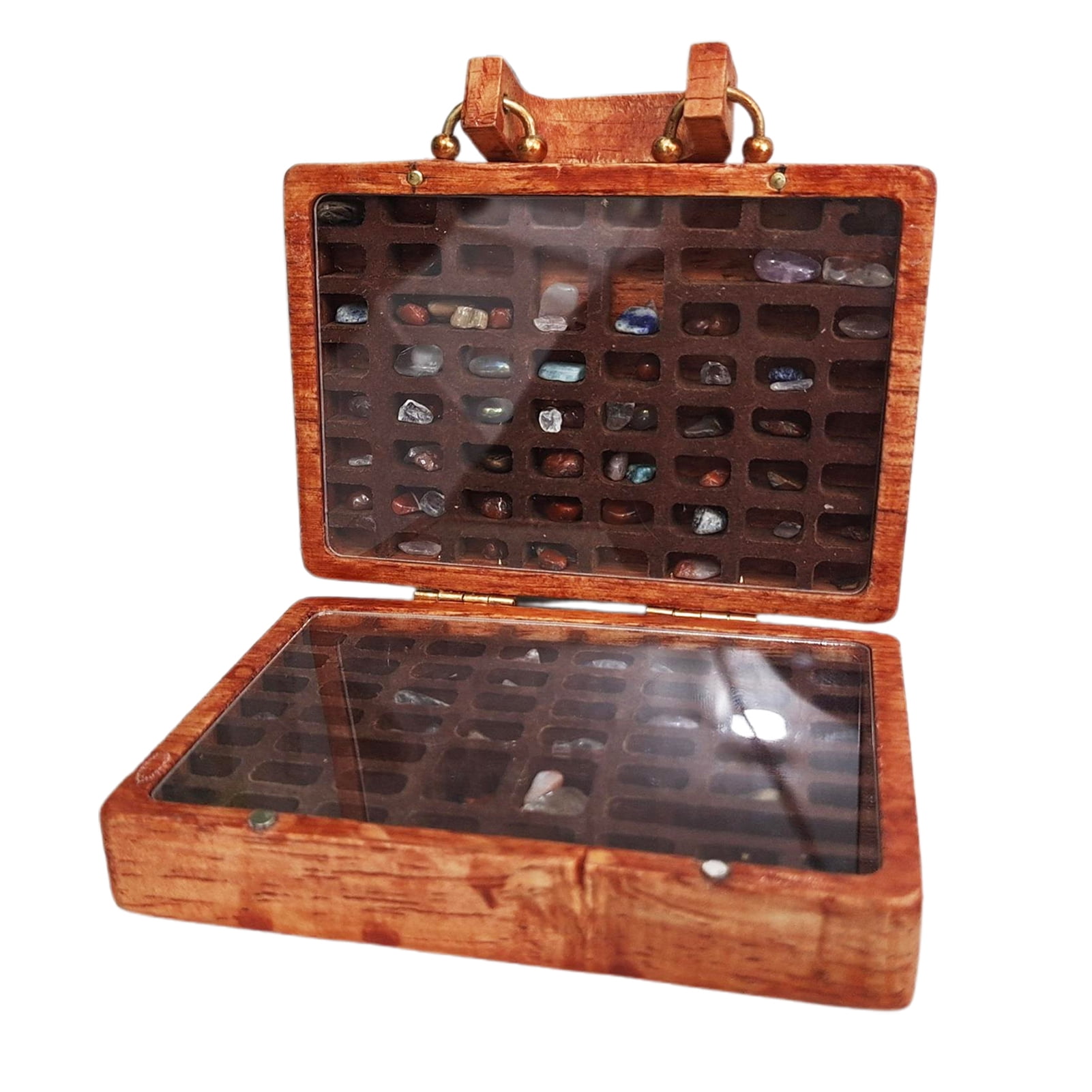 Xssm Wooden Gemstone Display Case, Suitcase Shape, Crystal Stone Mini ...