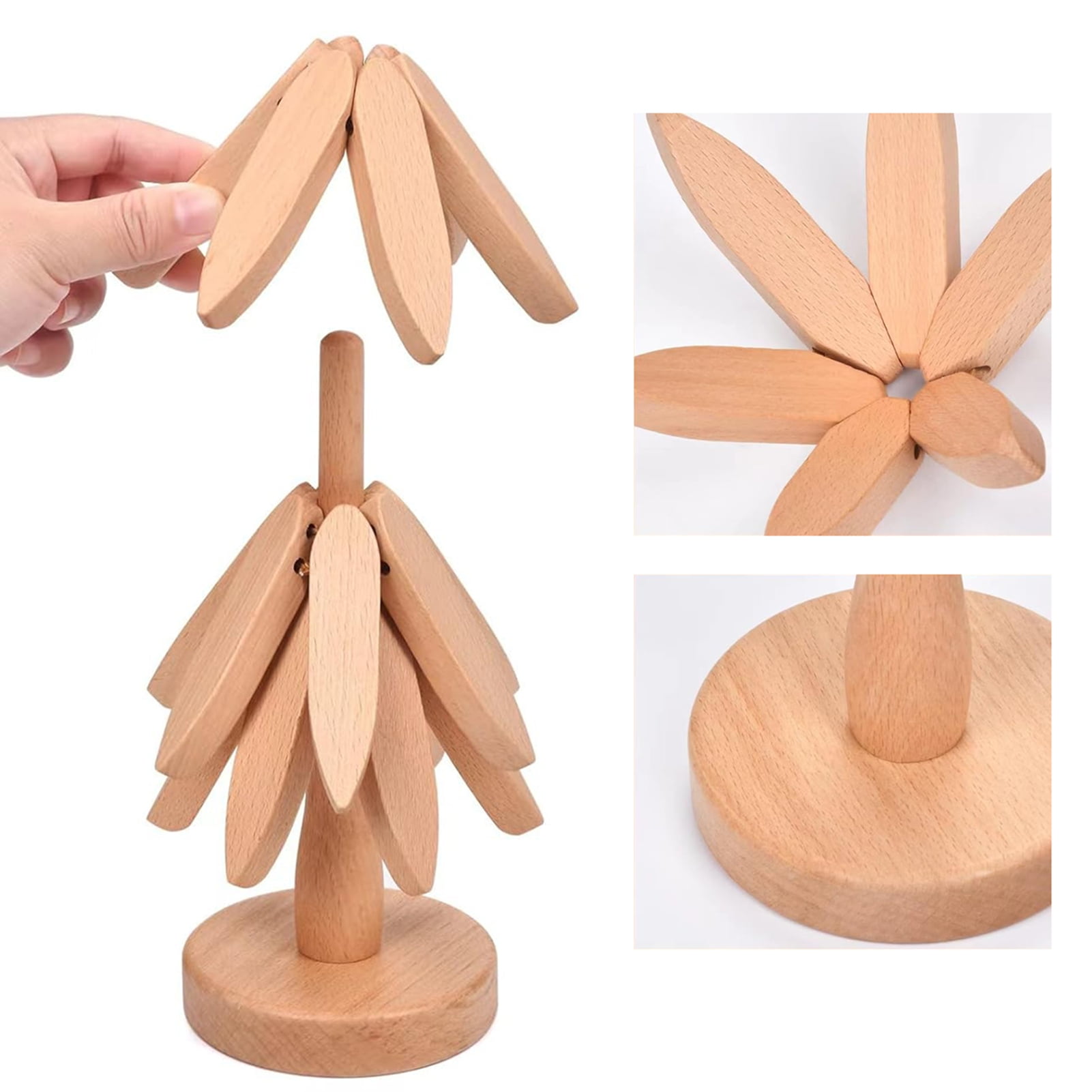 Xssm Wooden Tree Trivet Set, 4 Layers Christmas Trivet with Stand, Tree ...