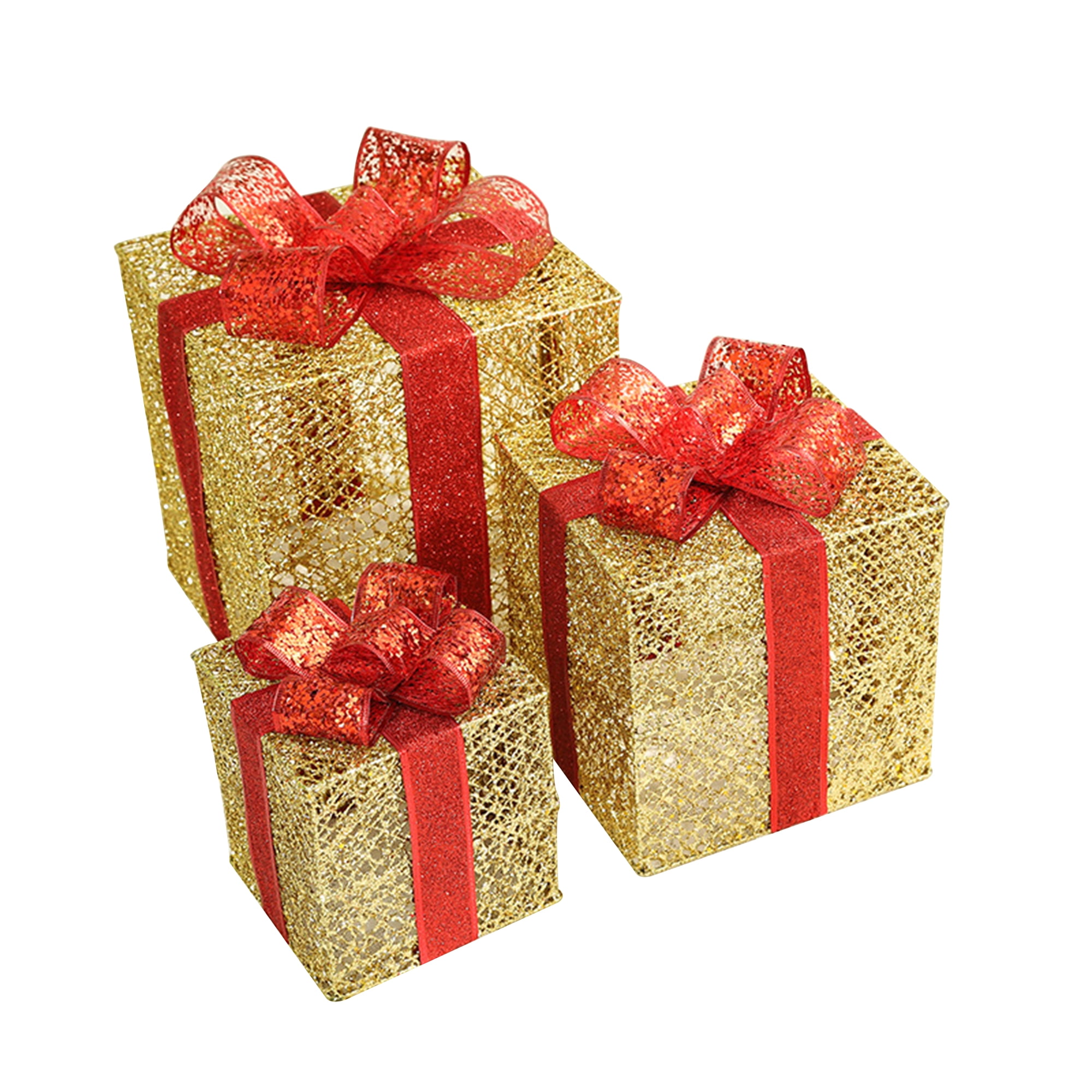 Xsylife 3Pcs Christmas Lighted Gift Boxes Linen Cloth Gift Boxes Xmas ...