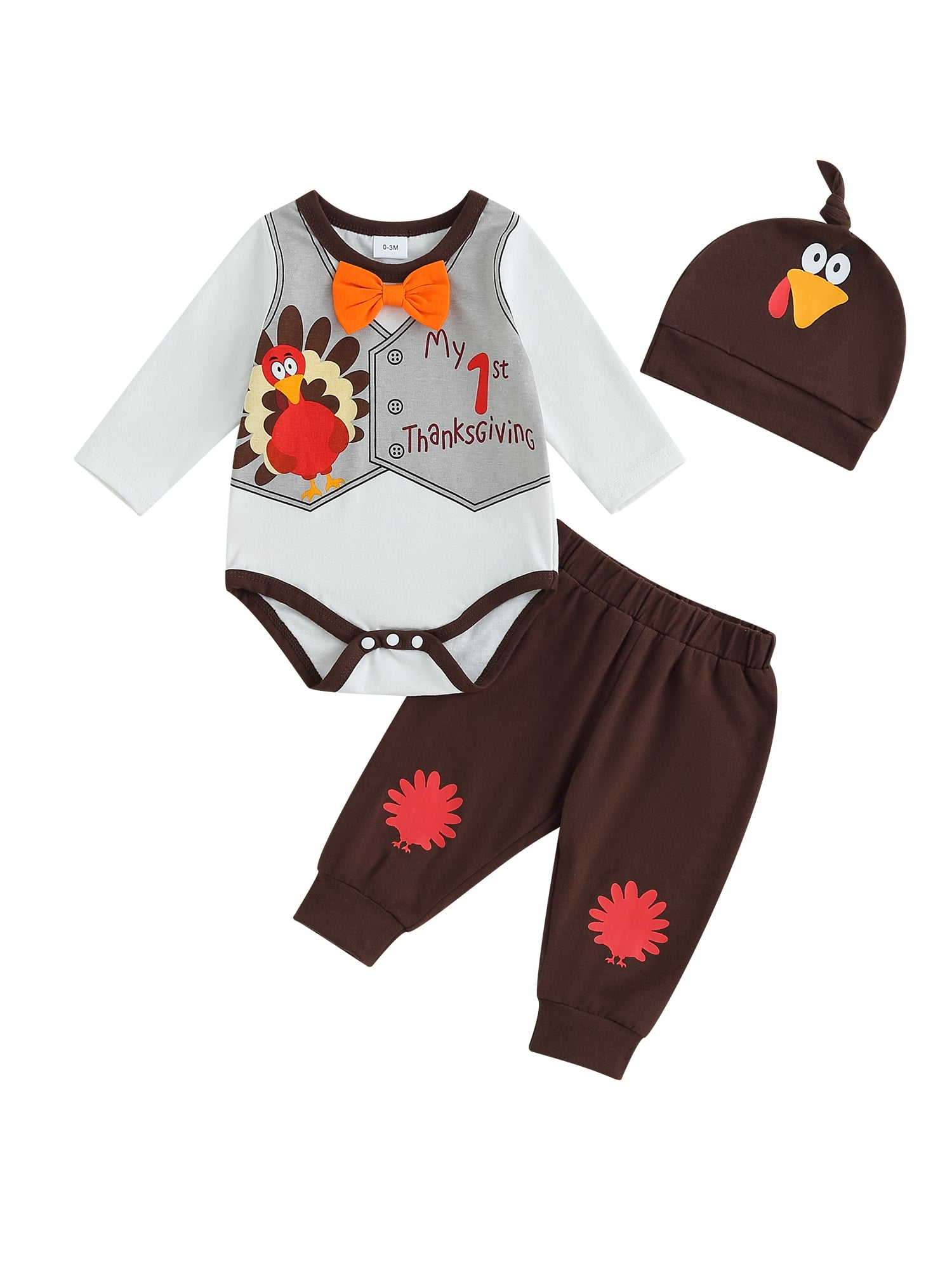 Xsylife Baby Boy First Thanksgiving Outfits Turkey Letter Pattern Long ...