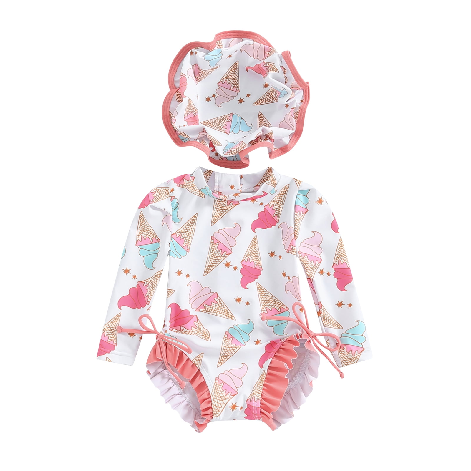 Xsylife Baby Girl Rash Guard Swimsuit Long Sleeve Floral/Ice Cream ...