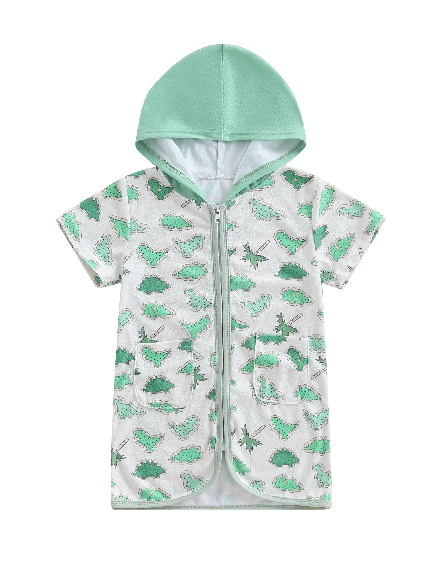 Xsylife Boys Swim Cover Up Zip Up Hooded Tree/Dinosaur Print Bathing ...