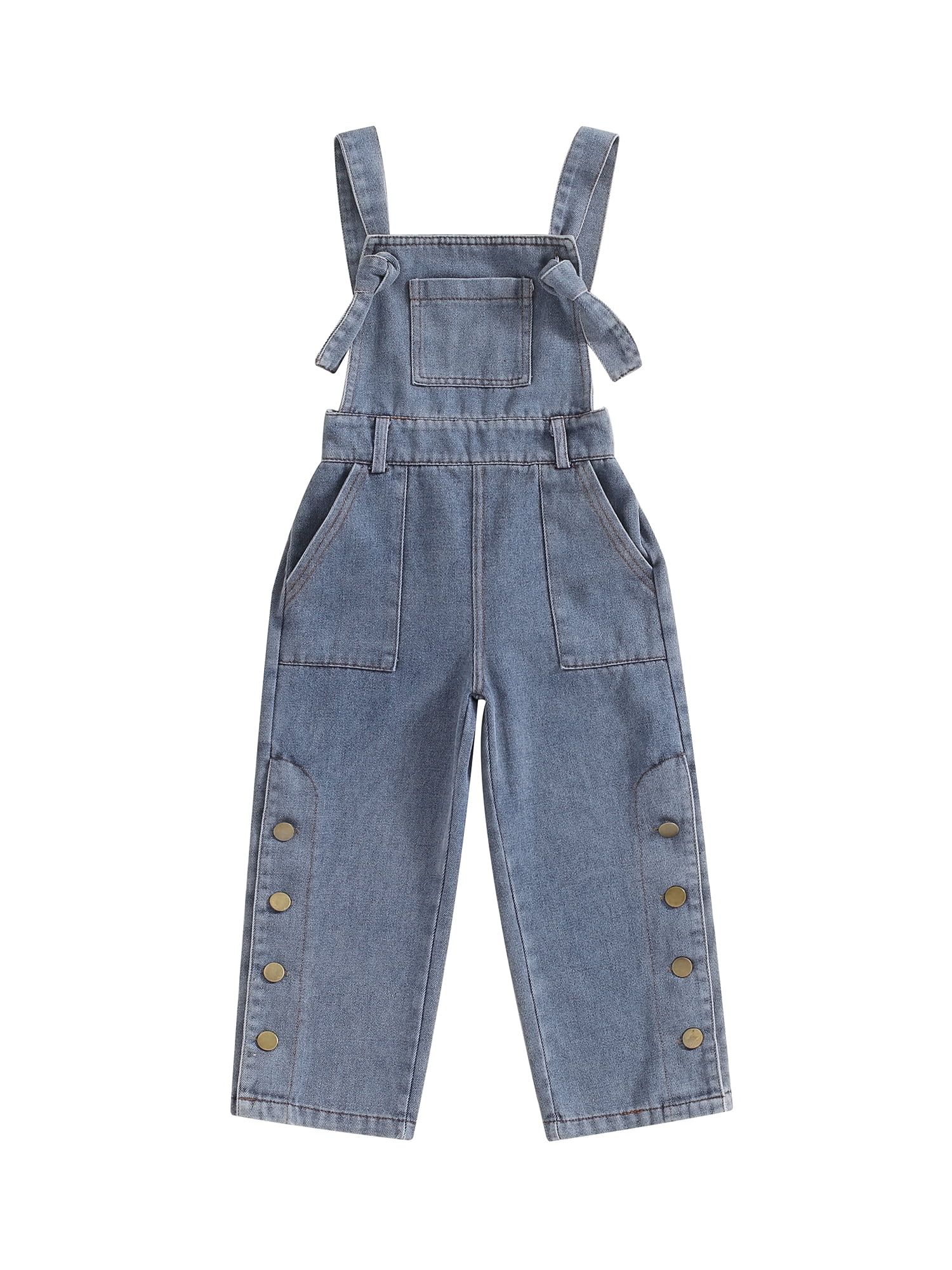Xsylife Little Girls Fall Denim Overalls Sleeveless Knot Front Flap ...