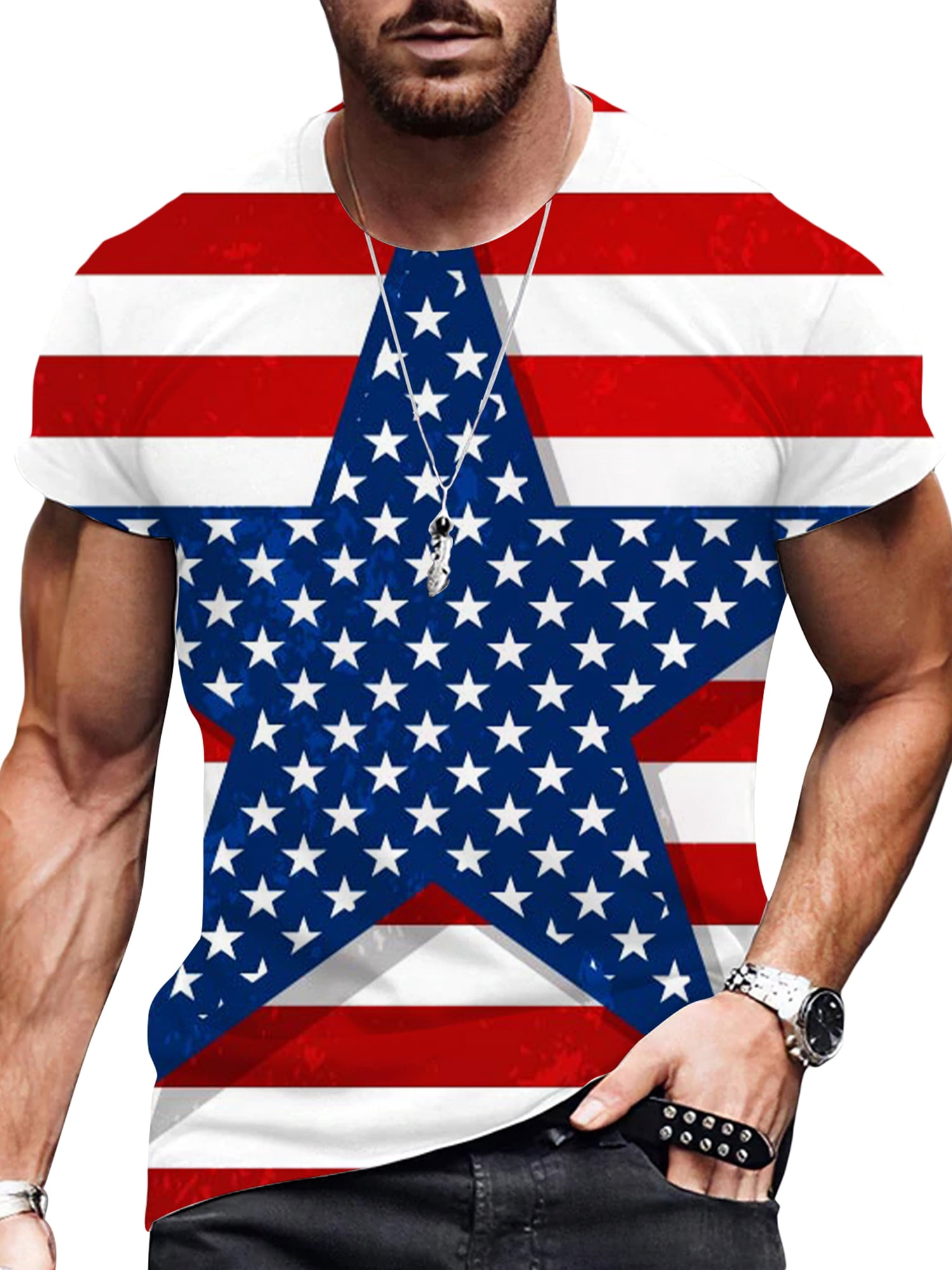 Xsylife Men 4th of July Casual T Shirt Short Sleeve Crew Neck American ...