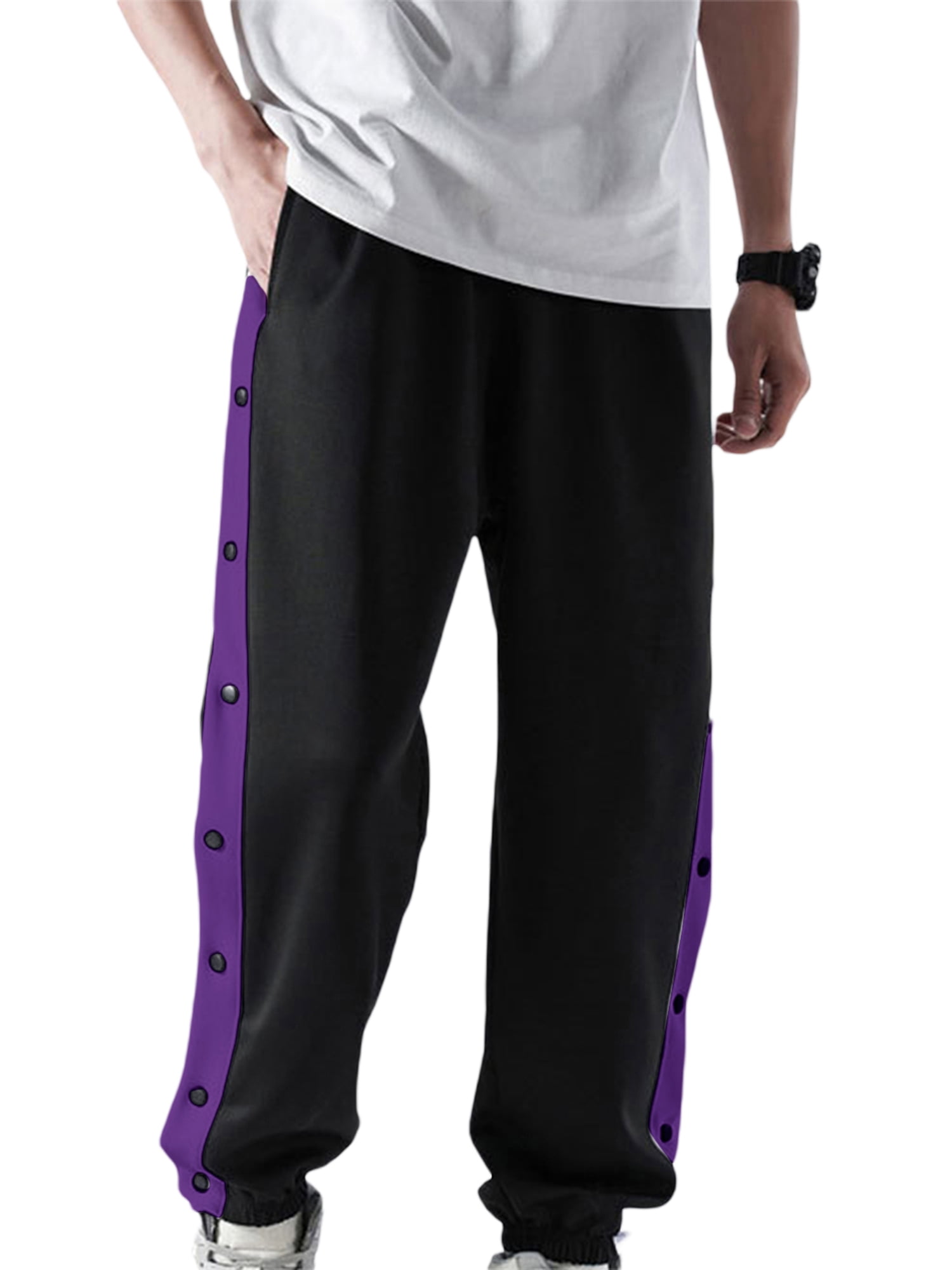 Xsylife Men's Tear Away Pants Basketball Workout High Split Side Snap ...