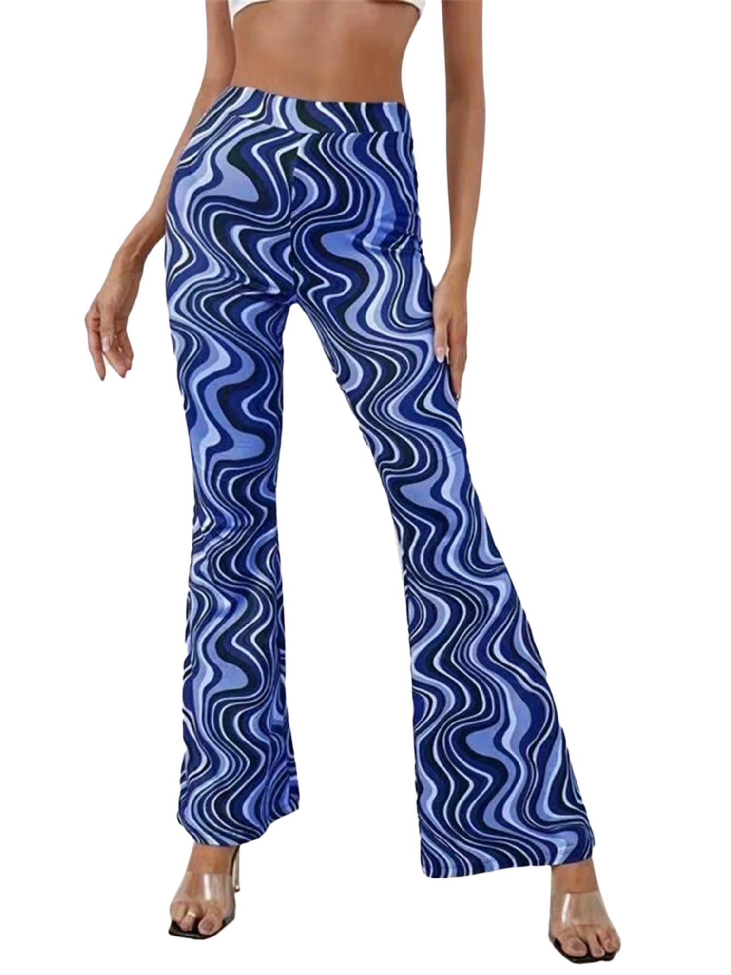 Xsylife Plus Size Women Casual Yoga Flared Pants Water Ripple Print ...