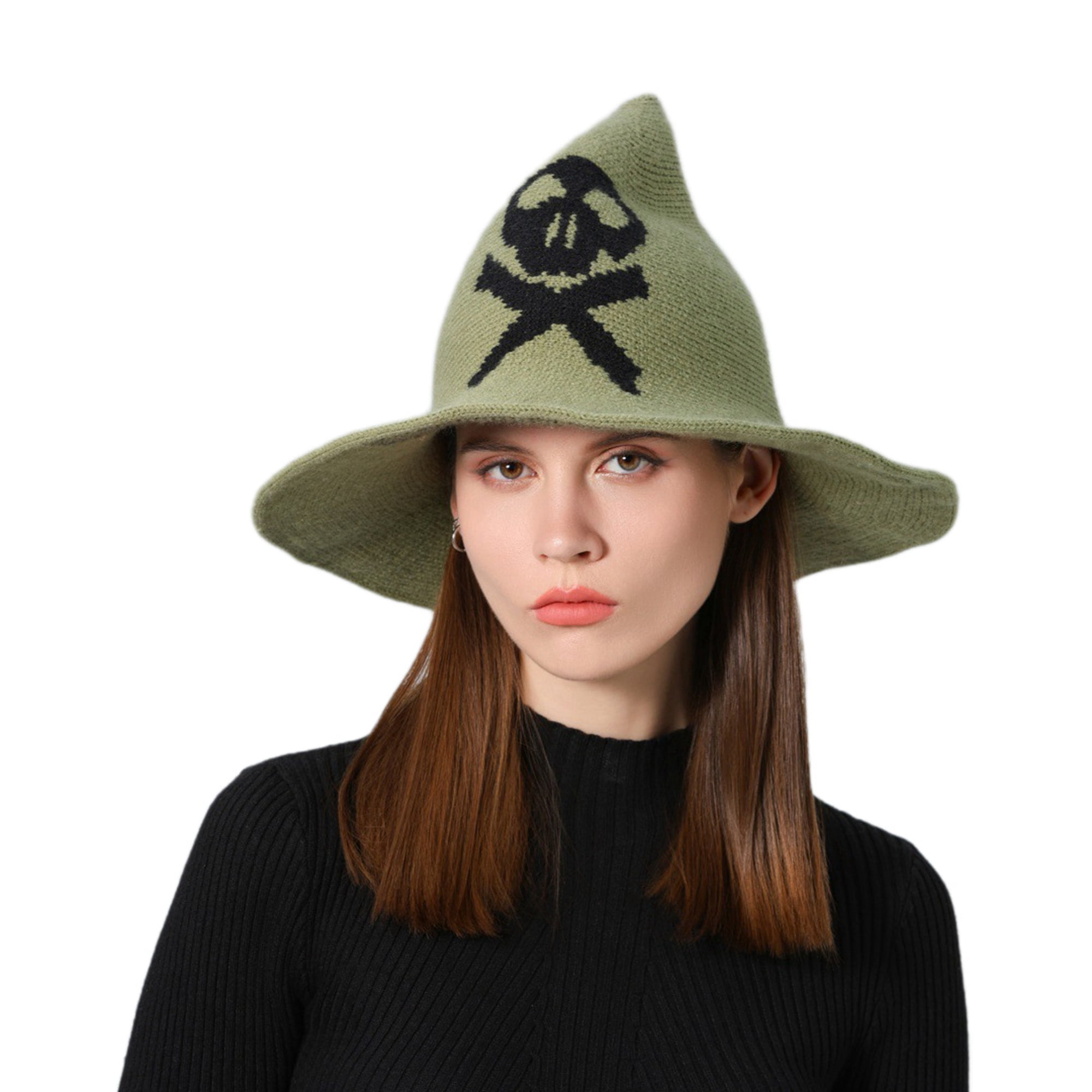 Xsylife Women Knitted Witch Hats Skull Print Classic Halloween Cosplay ...