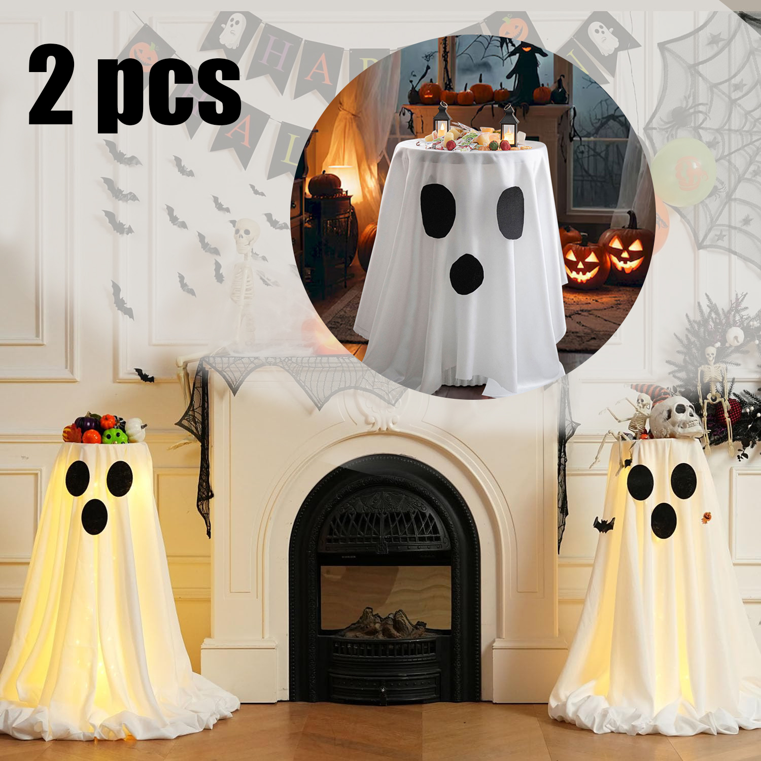 Xtnmypj Halloween Decorations Indoor - 2Pack Halloween Tablecloth Ghost ...