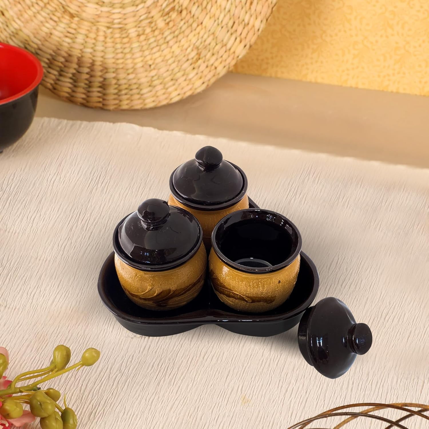 Xtore Ceramic Pickle Jar Set For Dining Table With Tray and Lid Pack of ...