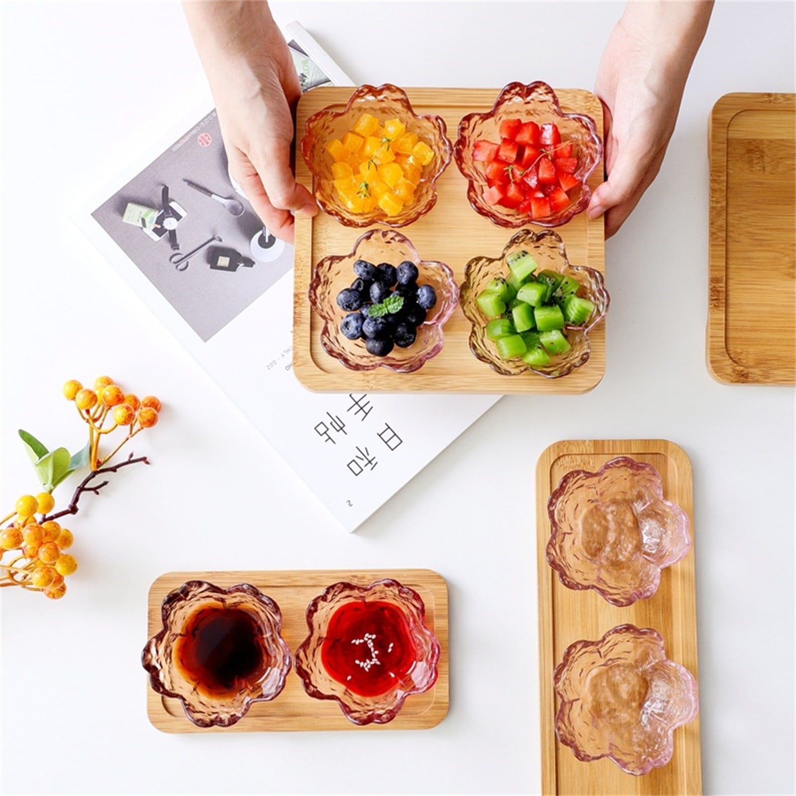 Xtorkit Sakura Plates Dishs,Cherry Flower Dish Crystal Glass Plates ...