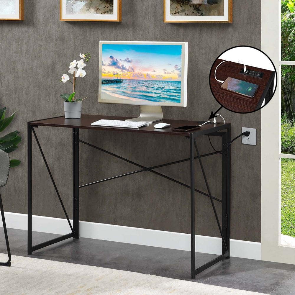 Xtra 39.5 in. Rectangle Espresso/Black Folding Computer Desk with 2 ...