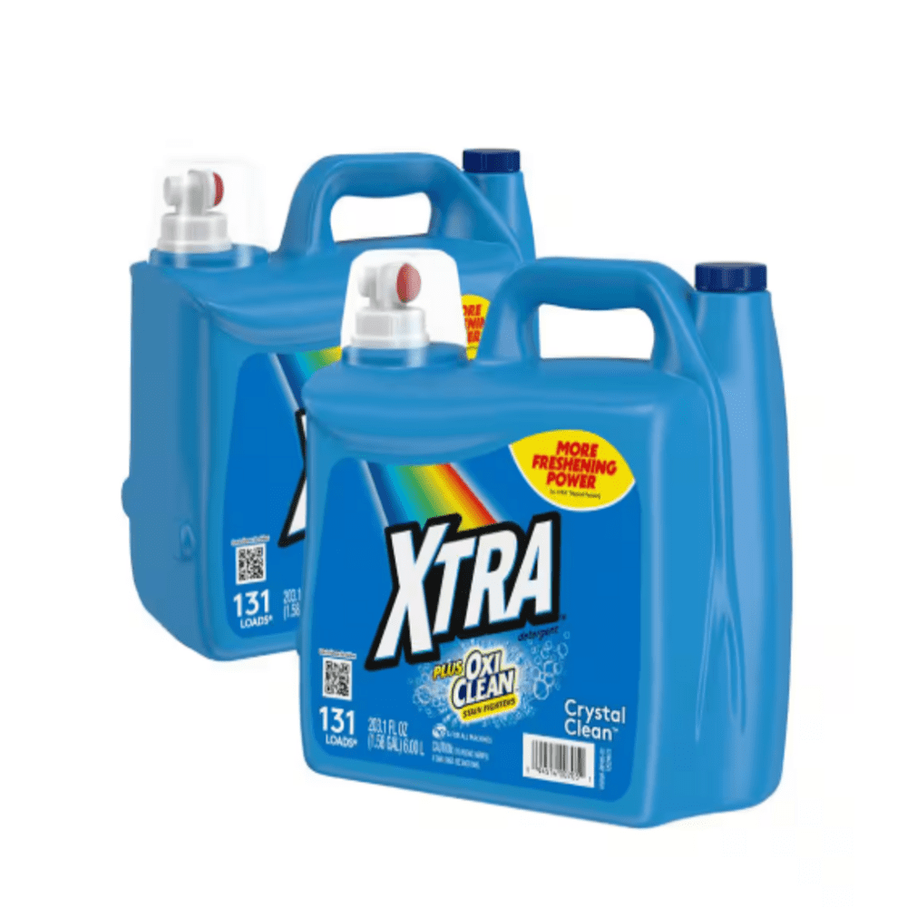 Xtra Crystal Clean Plus Oxiclean Dual HE Liquid Laundry Detergent, 131-Loads, 203.1 fl.oz., 2 ...