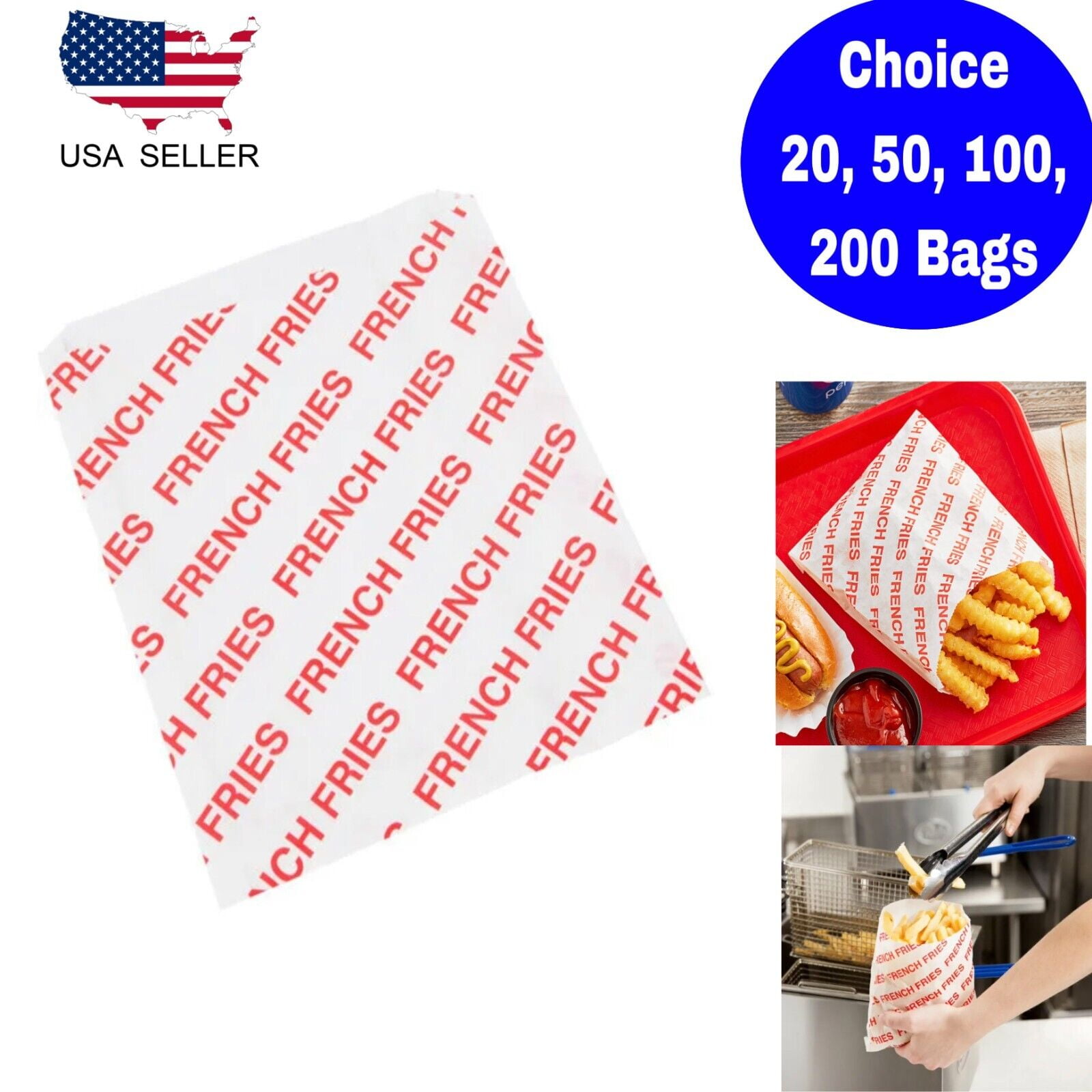 Xtra Large Printed French Fry Bag 6" x 3/4" x 6 1/2" for Restaurant ...