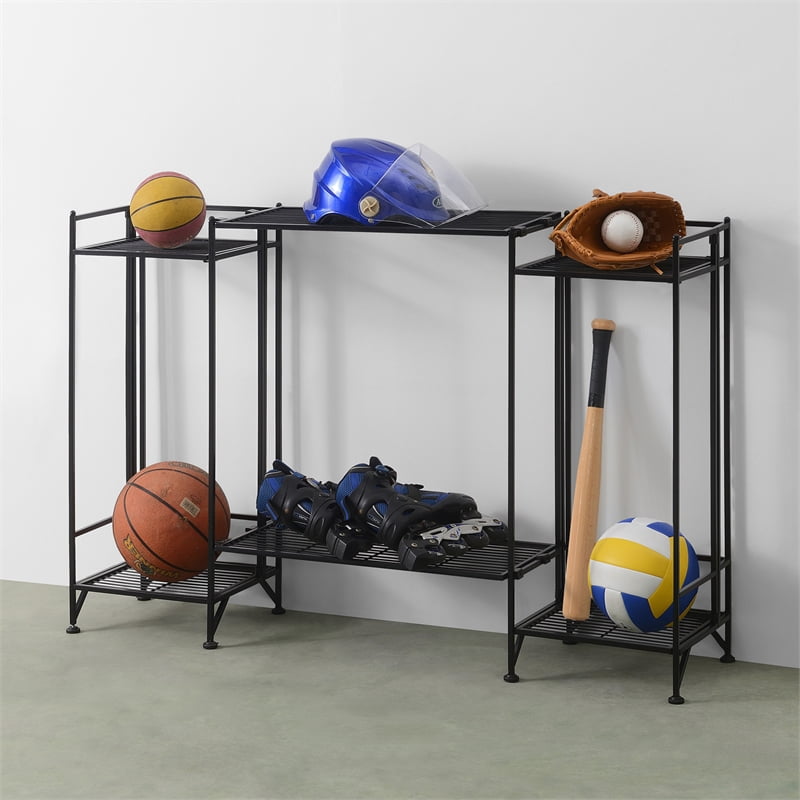 Xtra Storage Two-Tier Tall Folding Black Metal Shelves w/Two Extension ...