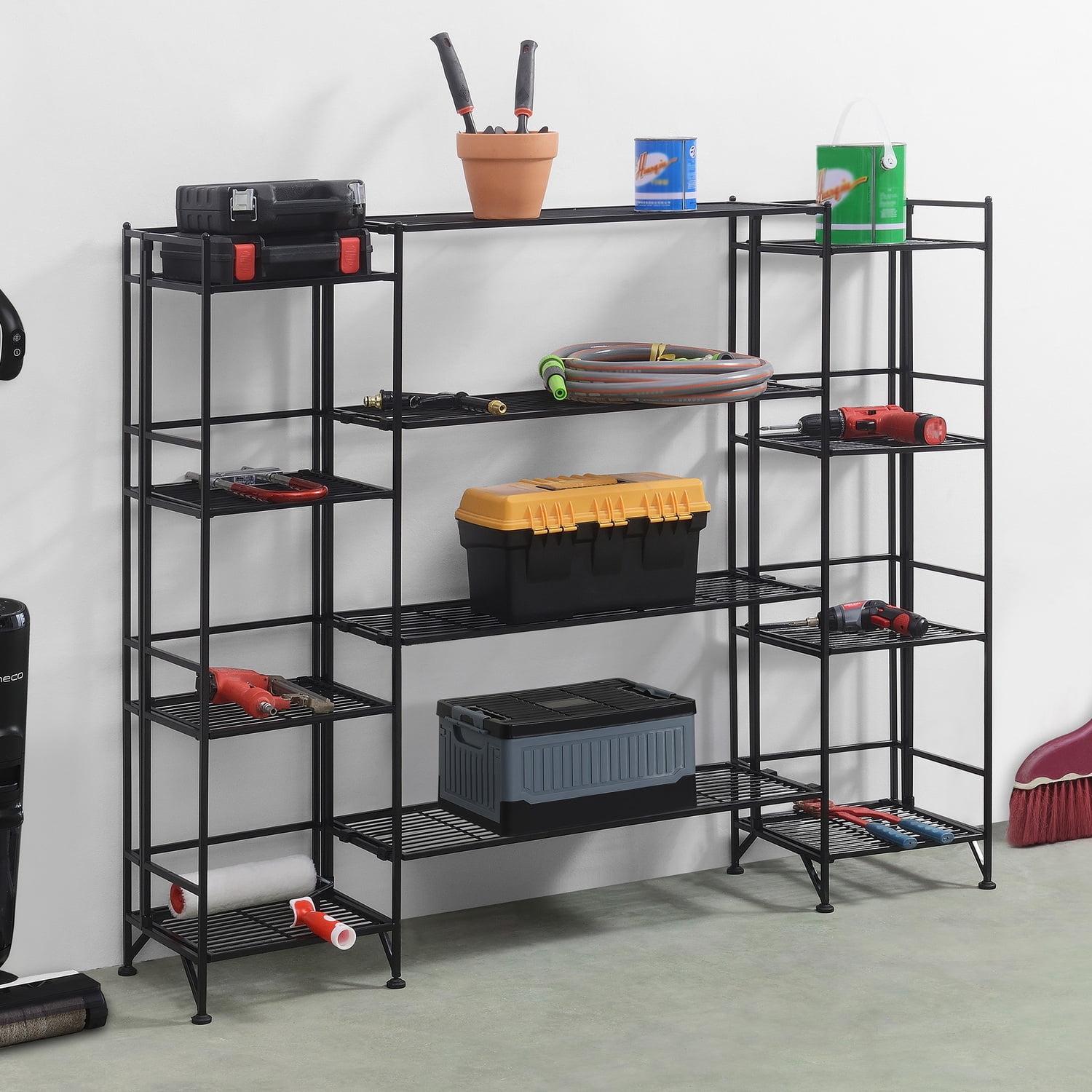 Xtra Storage Four-Tier Folding Black Metal Shelves with Four Extension ...
