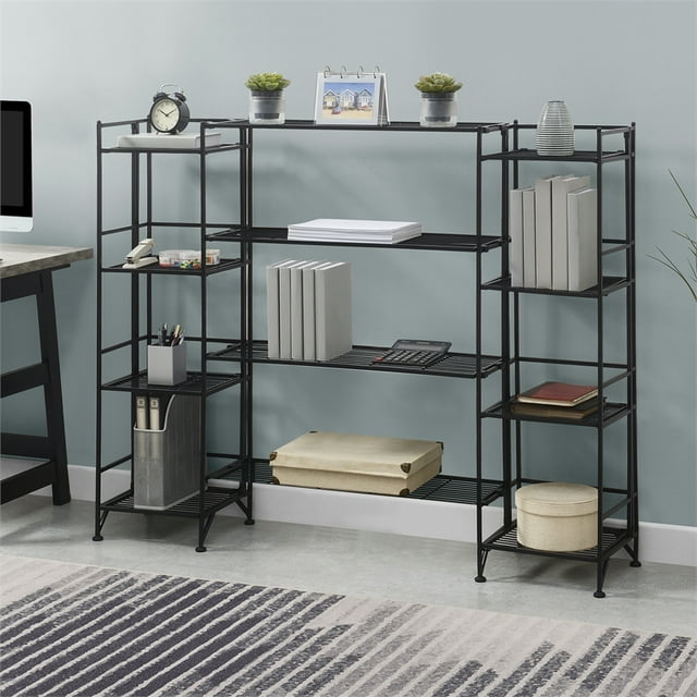 Xtra Storage Four-Tier Folding Black Metal Shelves with Four Extension ...