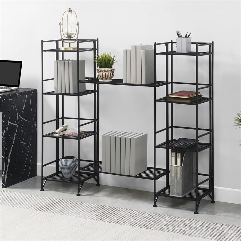 Xtra Storage Four-Tier Folding Black Metal Shelves with Two Extension ...