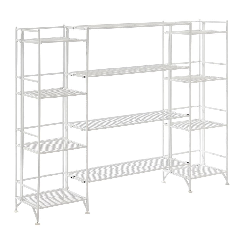 Xtra Storage Four-Tier Folding White Metal Shelves w/Four Deluxe ...