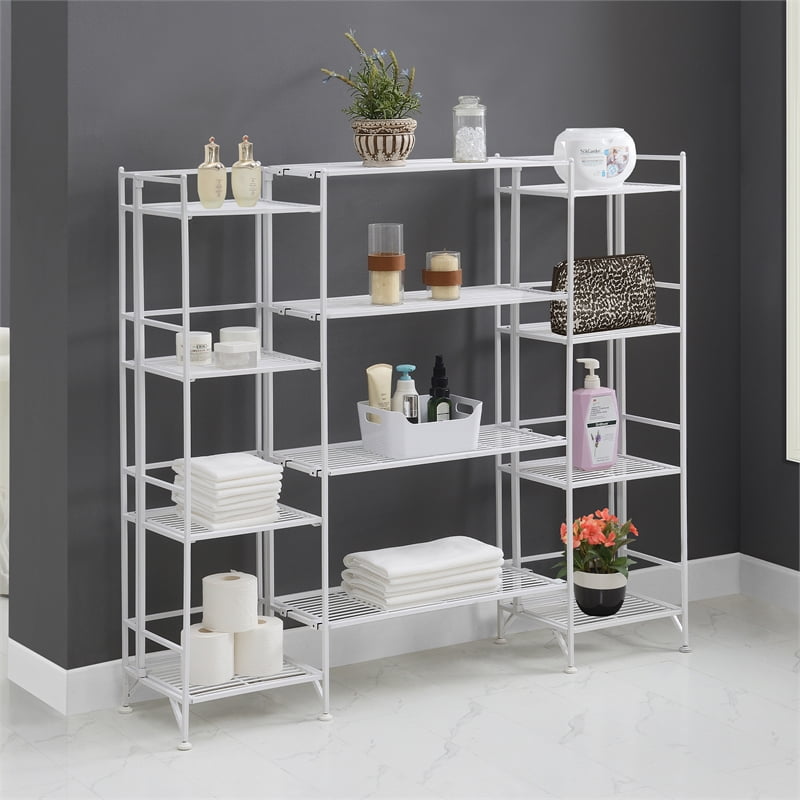Xtra Storage Four-Tier Folding White Metal Shelves w/Four Deluxe ...