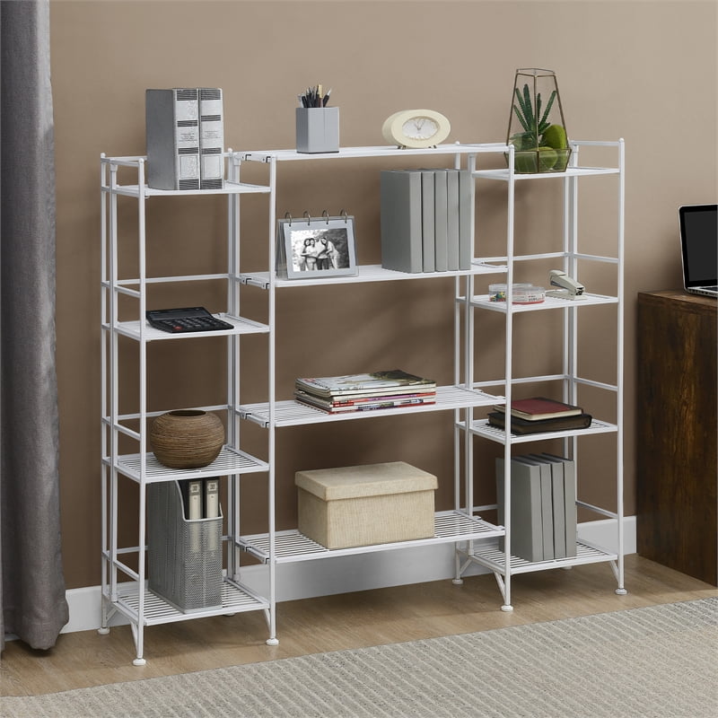 Xtra Storage Four-Tier Folding White Metal Shelves with Four Extension ...