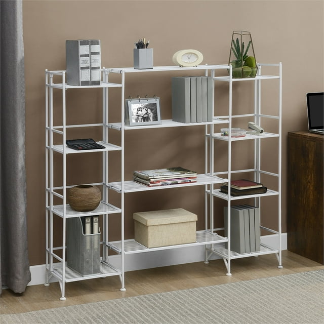 Xtra Storage Four-Tier Folding White Metal Shelves with Four Extension ...