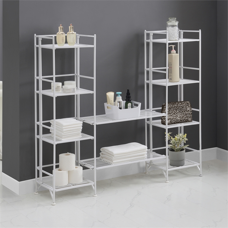 Xtra Storage Four-Tier Folding White Metal Shelves with Two Extension ...