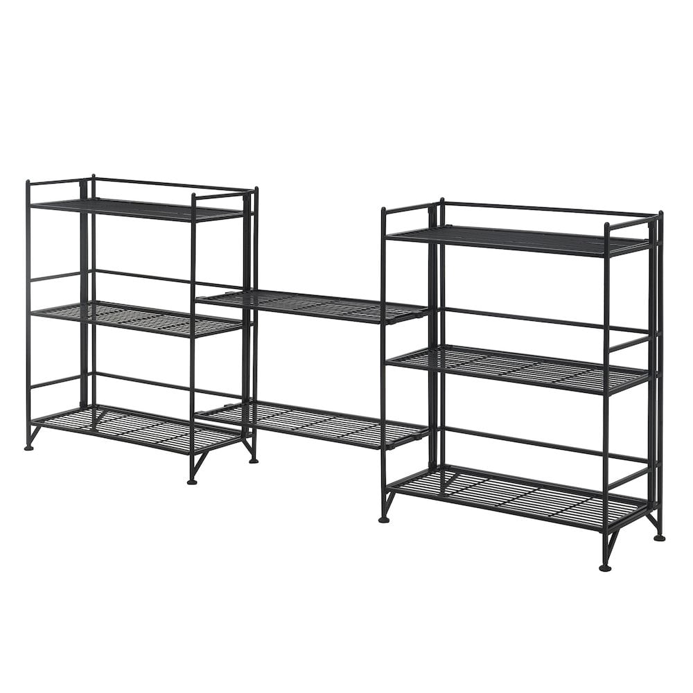 Xtra Storage Three-Tier Wide Folding Shelves w/Two Extensions in Black ...