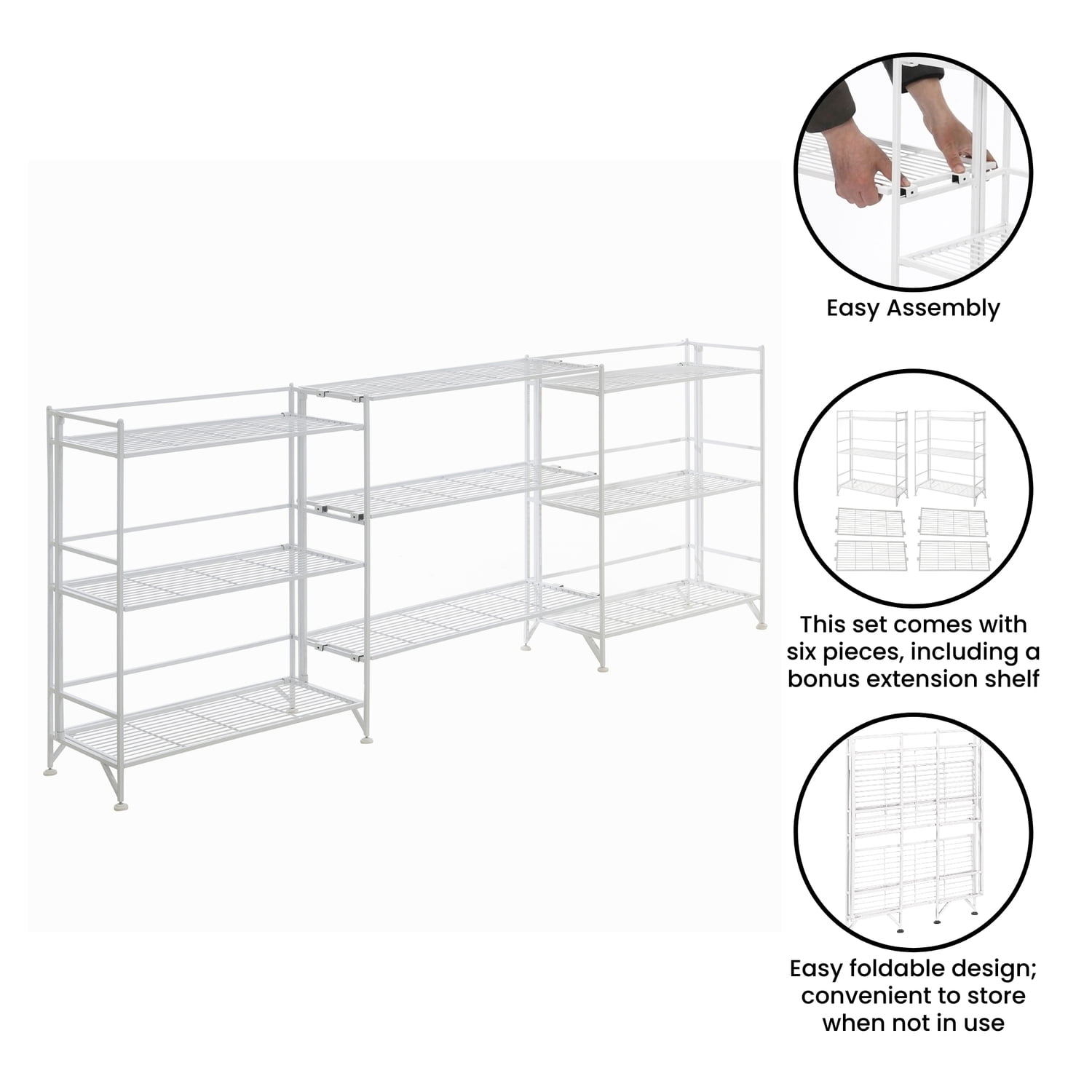 Xtra Storage Wide Folding Shelves w/Three Deluxe Extensions in White ...