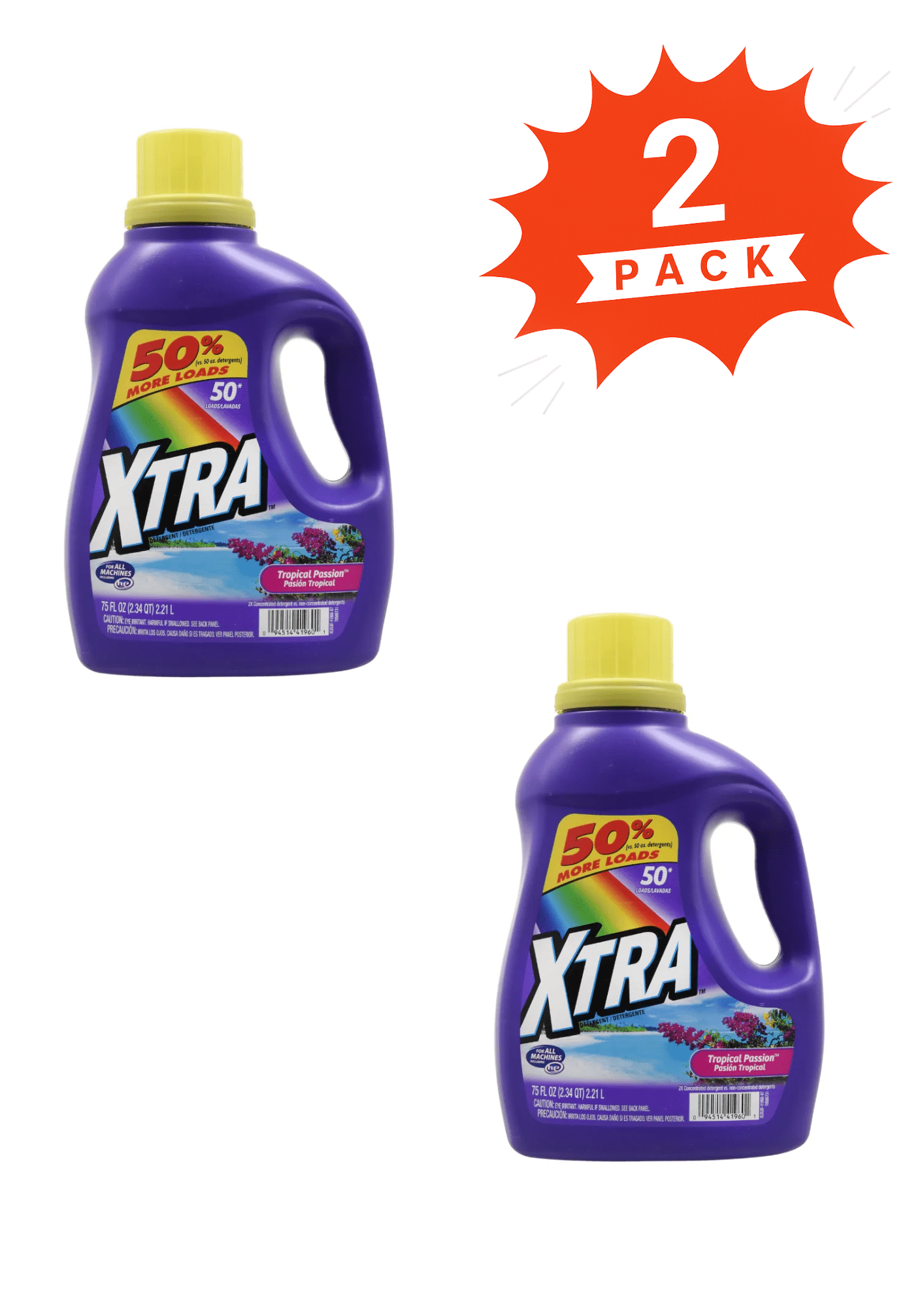 Xtra Tropical Passion Liquid Laundry Detergent (Pack 2) - 96 Loads, 115 ...