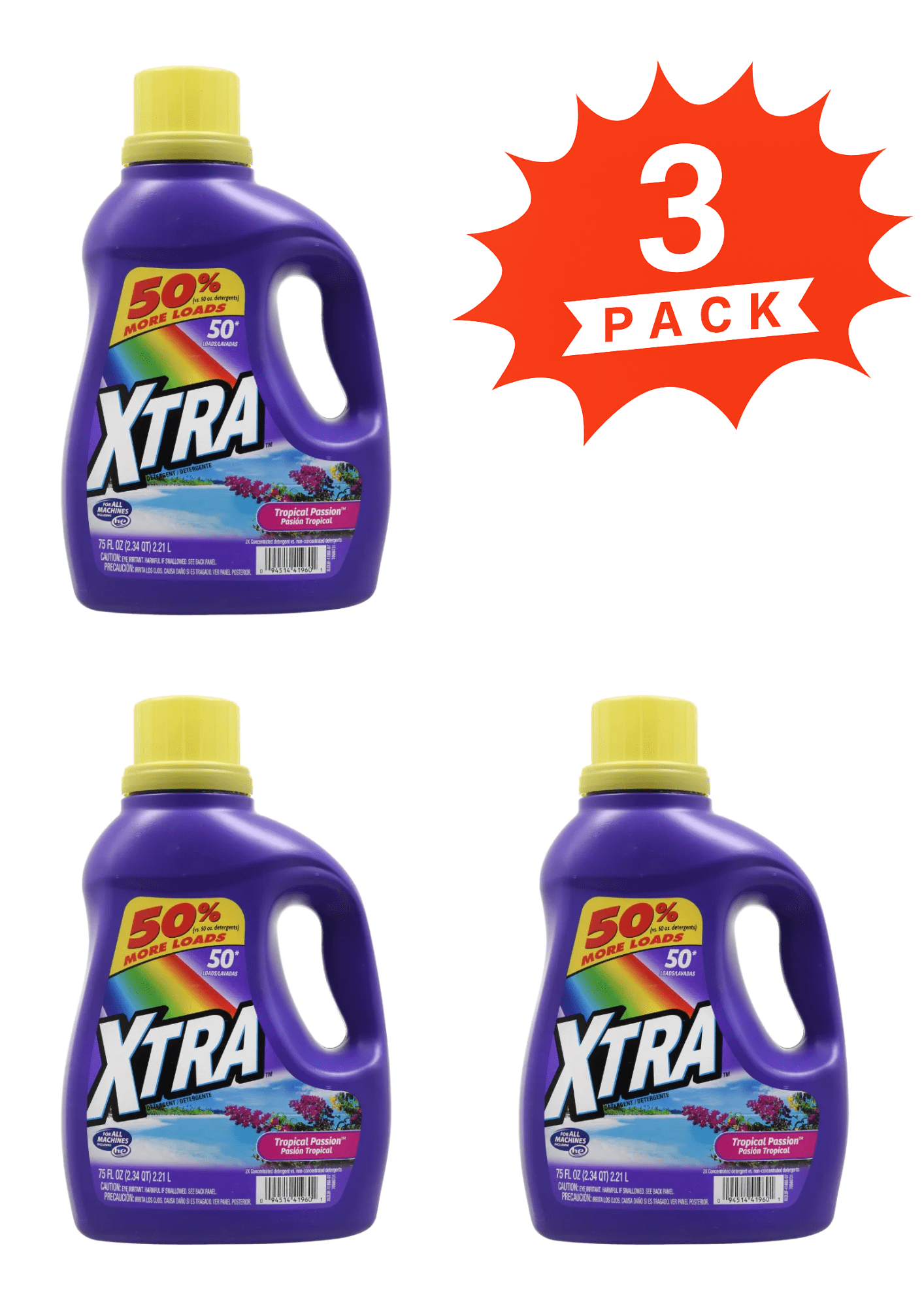 Xtra Tropical Passion Liquid Laundry Detergent (Pack 3) - 144 Loads ...