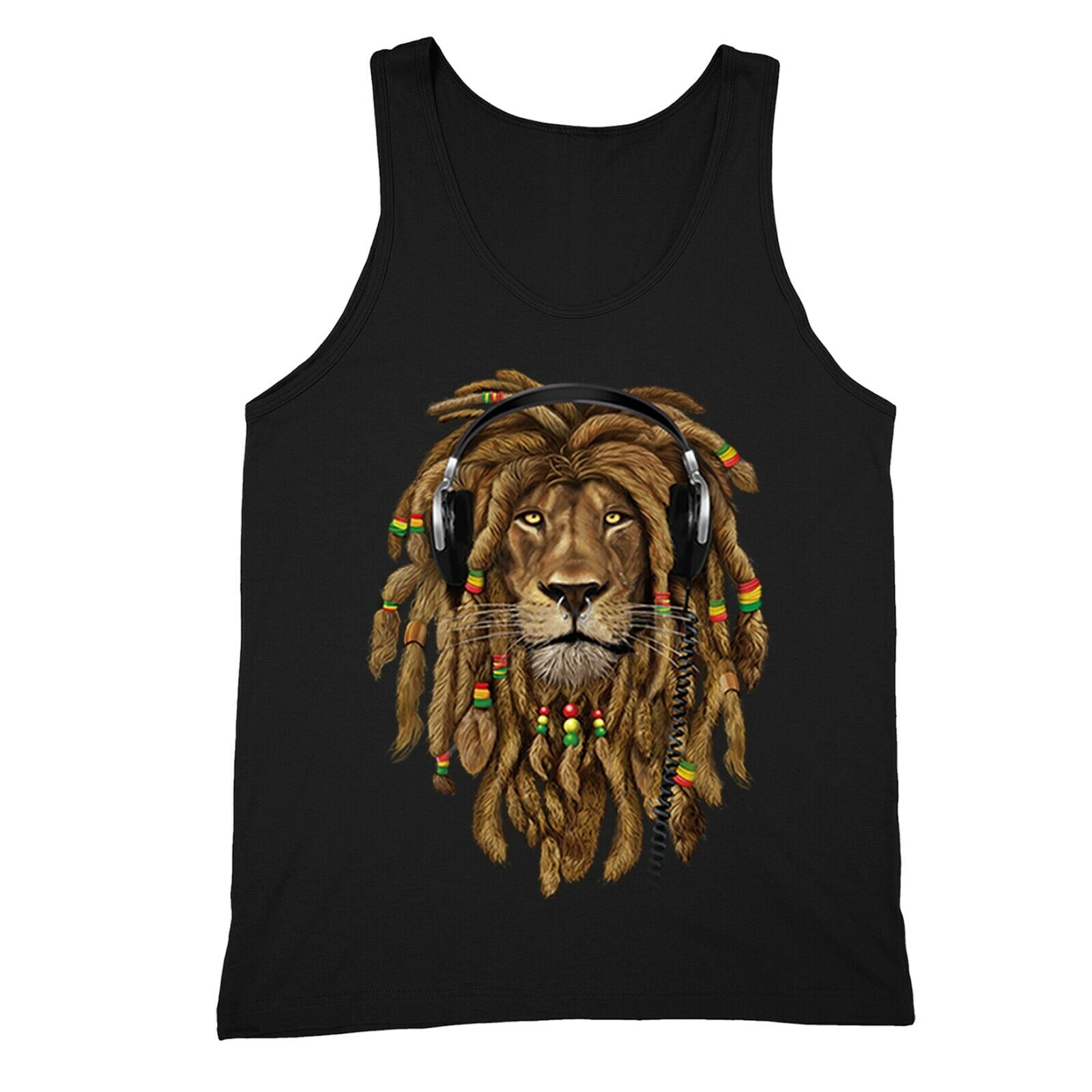 XtraFly Apparel Men's Rasta Lion of Judah Tanktop Headphones Jamaican ...