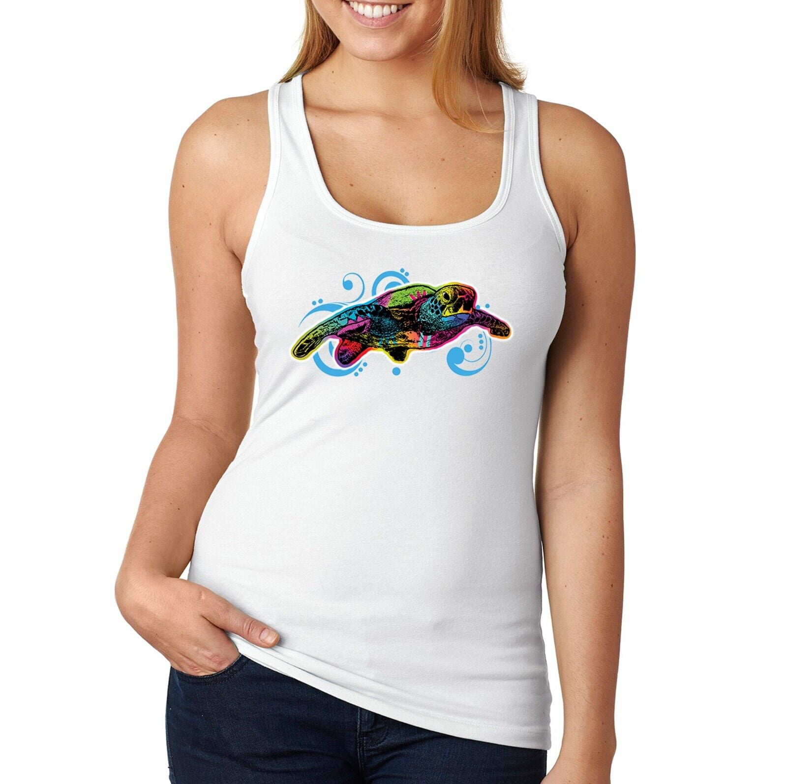 XtraFly Apparel Women's Sea Turtle Swirl Neon Tie Dye Beach Ocean Sea ...