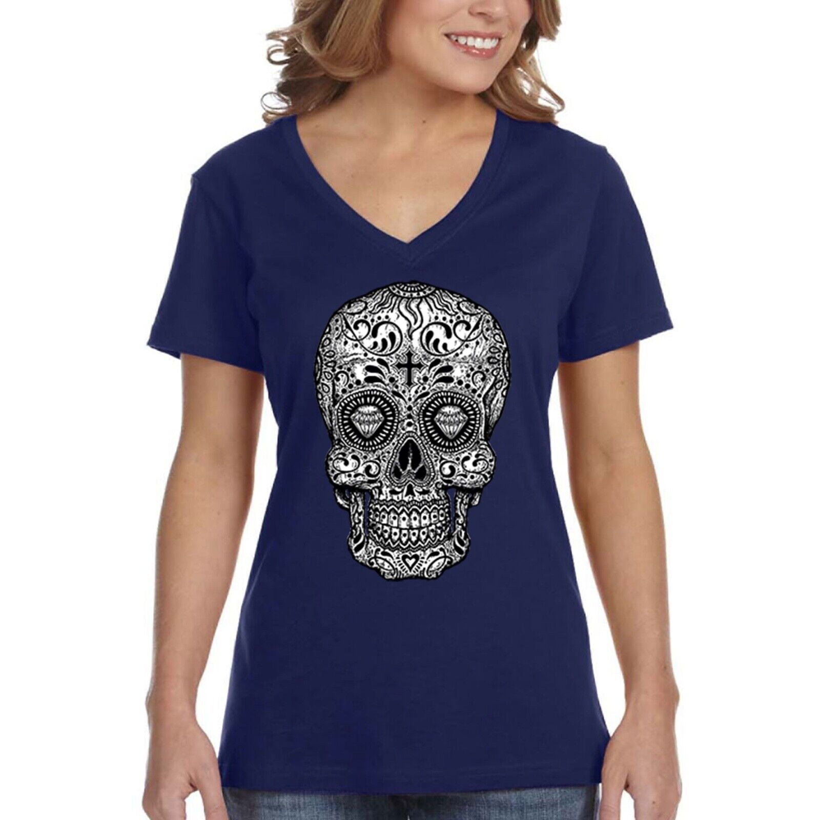 XtraFly Apparel Women's Sugar Skull Day of the Dead Shirt Mexican ...