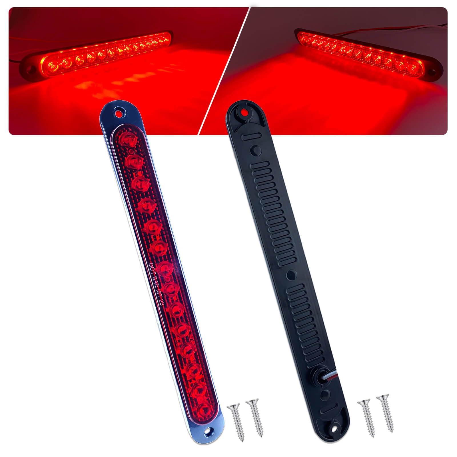 XtraGlow 10" LED Trailer Brake Lights Bar Strip Aluminum Alloy Base Red ...