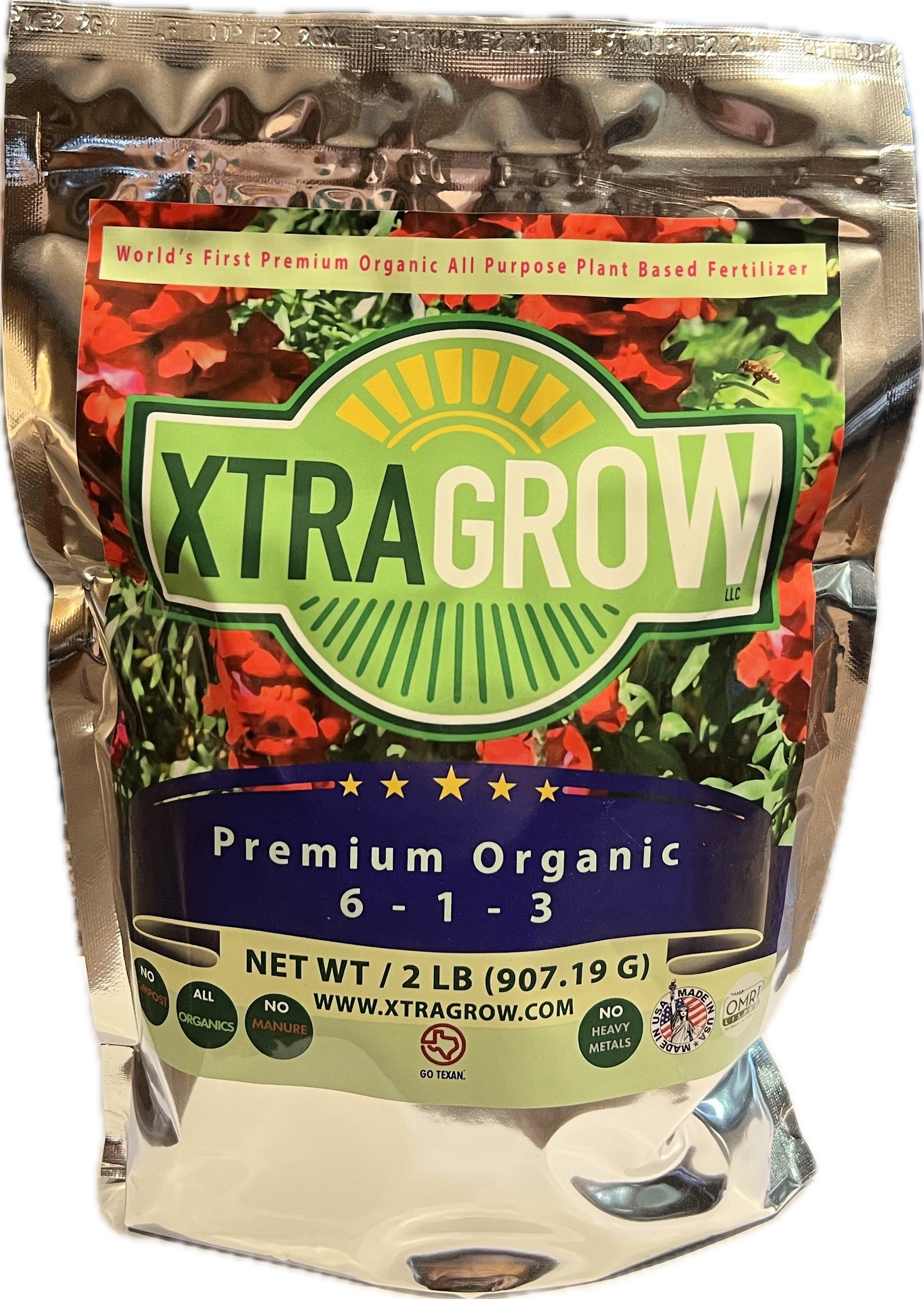 XtraGrow Premium Organic Plant Based Fertilizer 6-1-3 Two Lbs. Hand ...