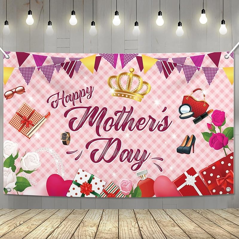 XtraLarge, Happy Mothers Day Banner, 70" x 47", Happy Mothers Day Decorations for Party, Flowers ...