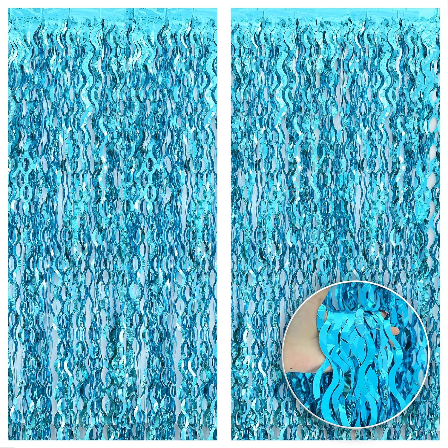 XtraLarge Wavy Blue Foil Fringe Curtain 3 2x6 4 Feet Pack Of 2