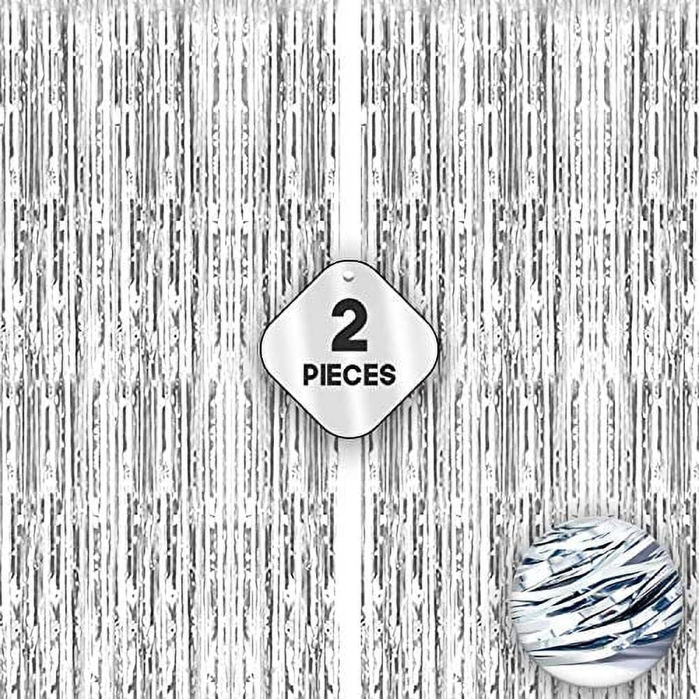Xtralarge 6.4x8 Feet Silver Fringe Backdrop - Big 2 Piece Silver ...